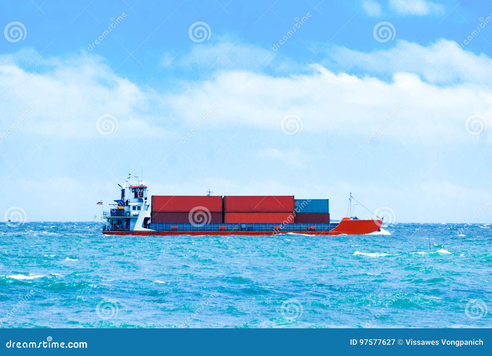 Barge Ship Transportation, Containers Cargo. Stock Image - Image of ...