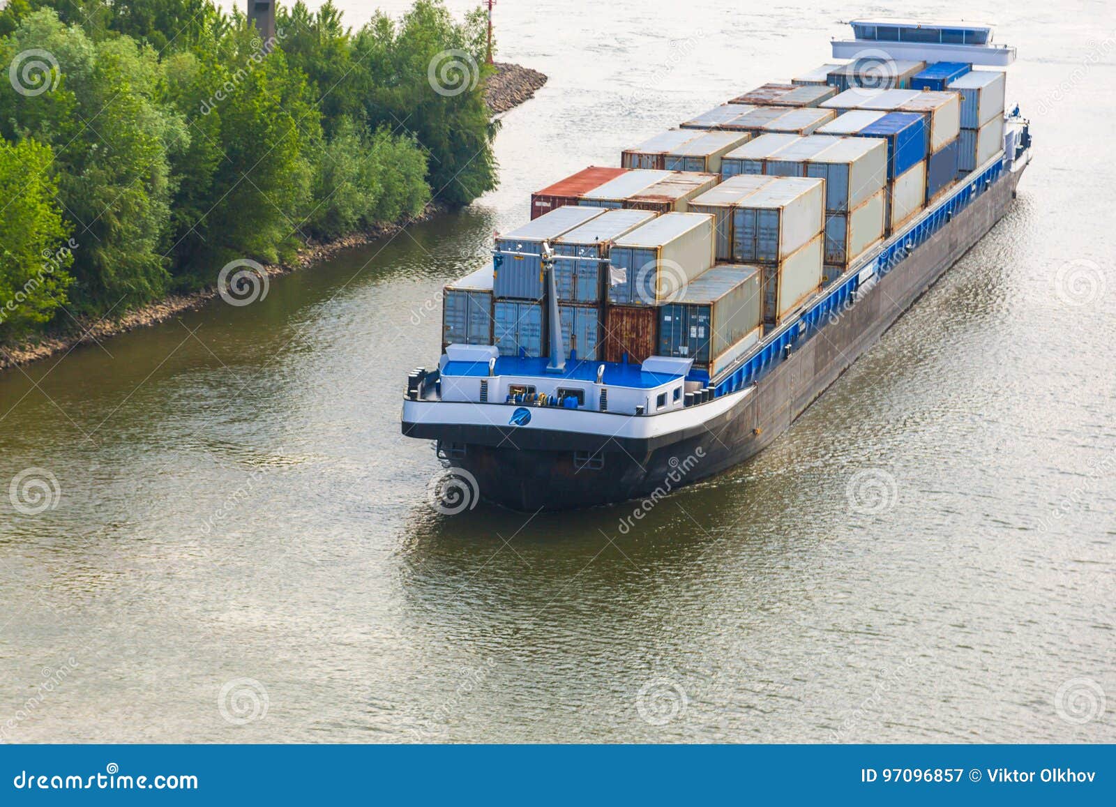 Barge Shipping Containers on the German Rhein River. Stock Image ...