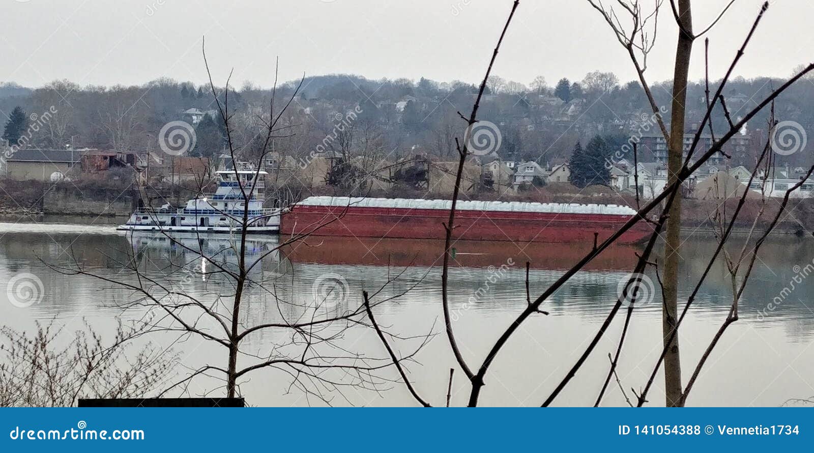 Barge and Tugboat River Traffic Stock Photo - Image of barge ...