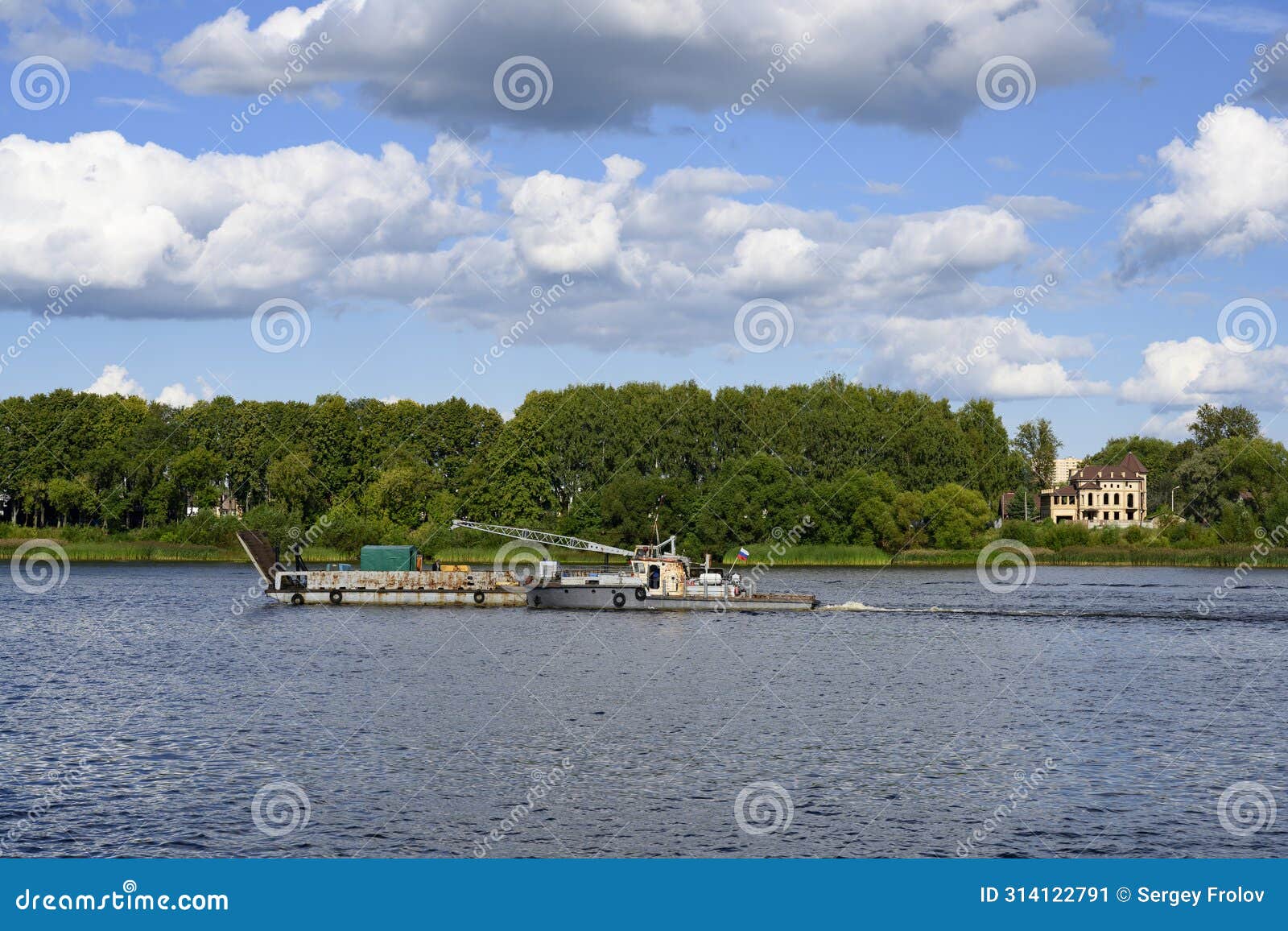 Barge and Tugboat on the Volga River Stock Image - Image of crane ...