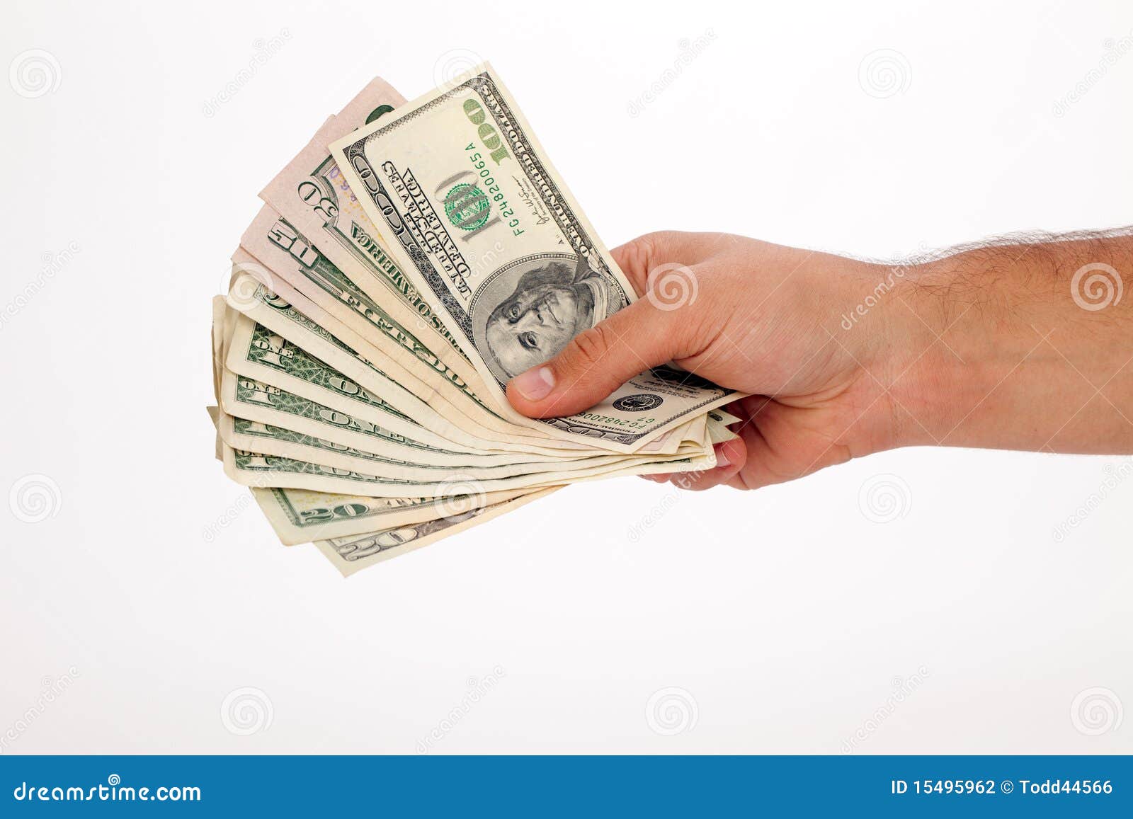 Bargeld in der Hand stockfoto. Bild von getrennt, dollar - 15495962