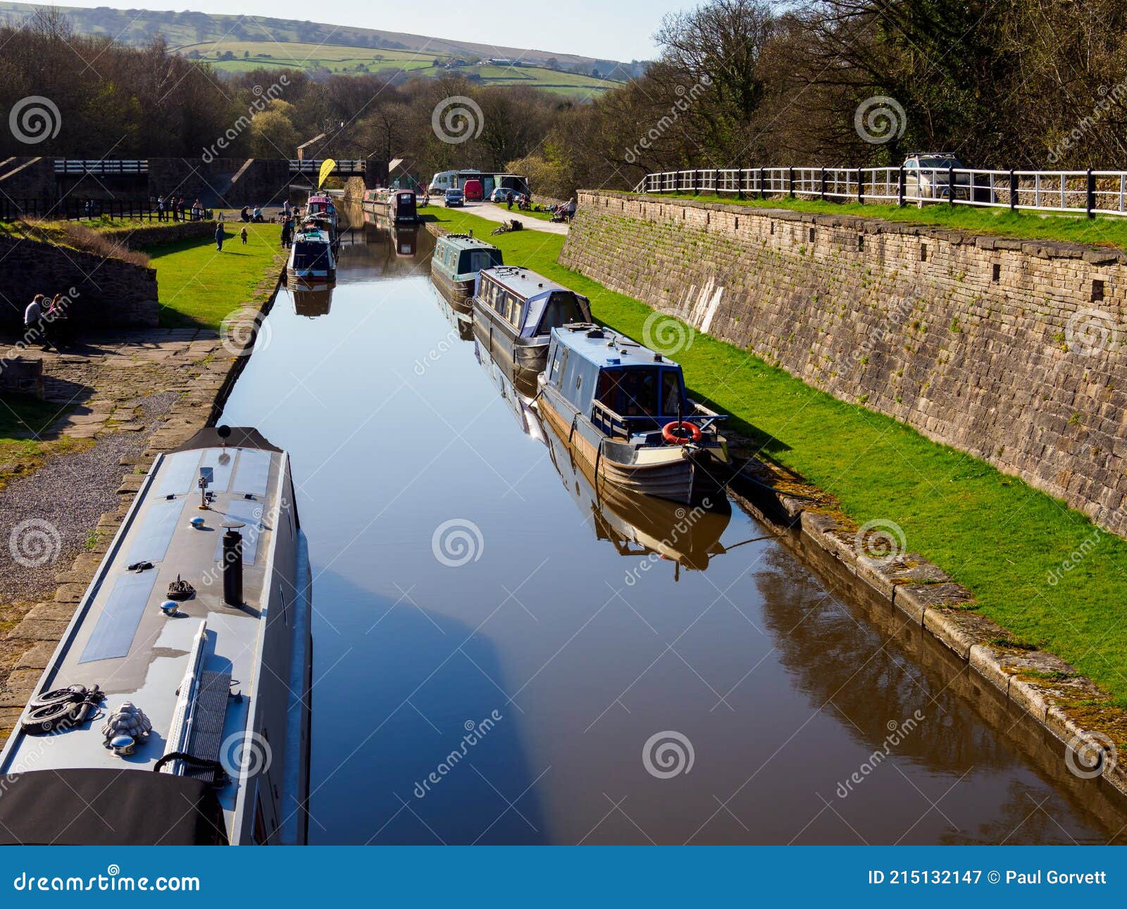 Barges on the canal UK stock image. Image of lifestyle - 215132147