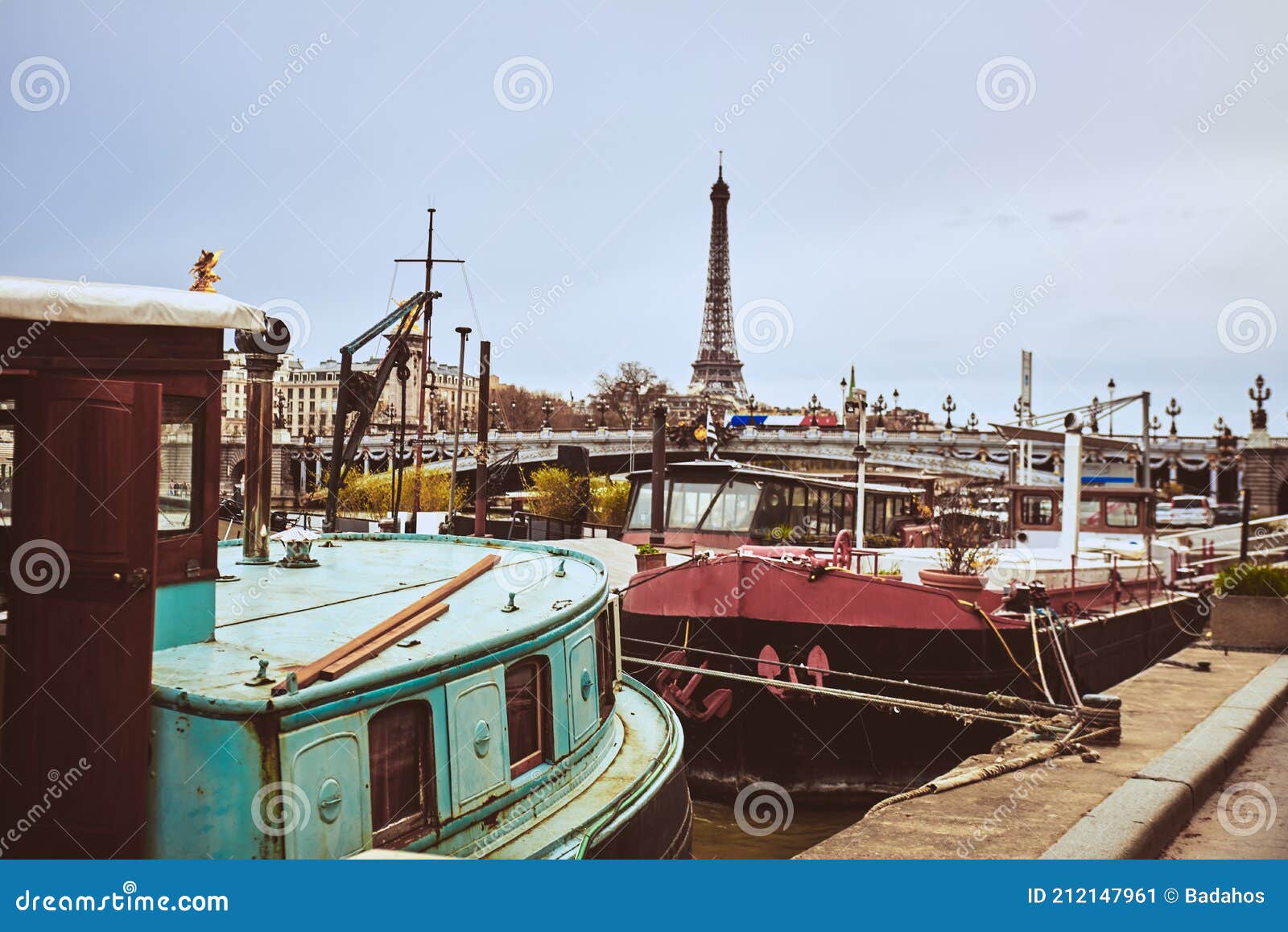 Barges on the Seine in Paris Stock Image - Image of cityscape, european ...
