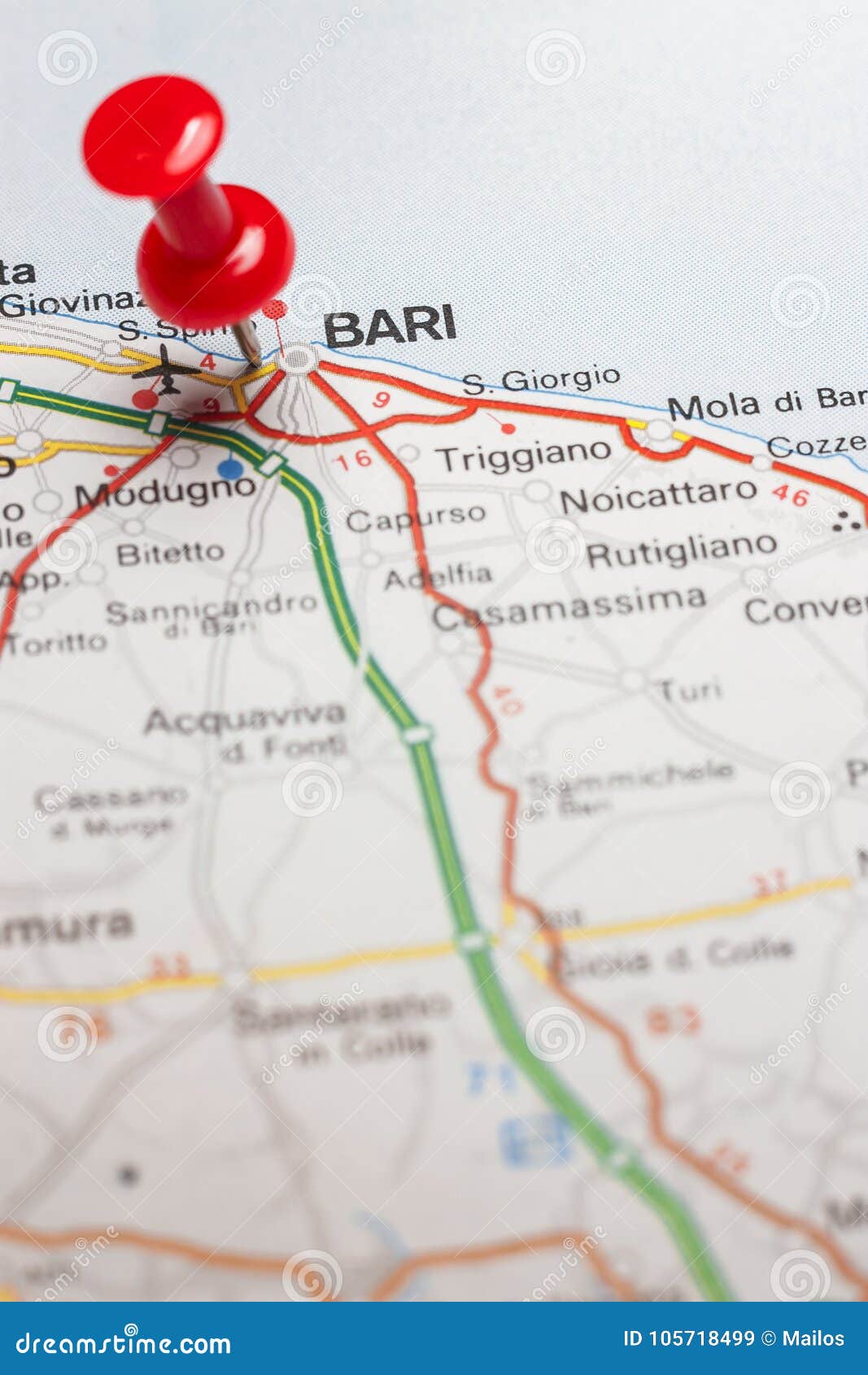 Bari Pinned on a Map of Italy Stock Image - Image of geography, country ...