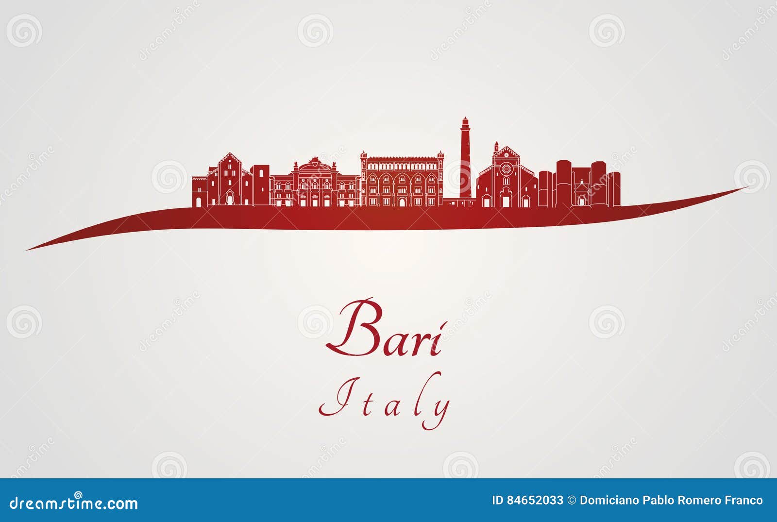 Bari skyline in red stock vector. Illustration of landmark - 84652033