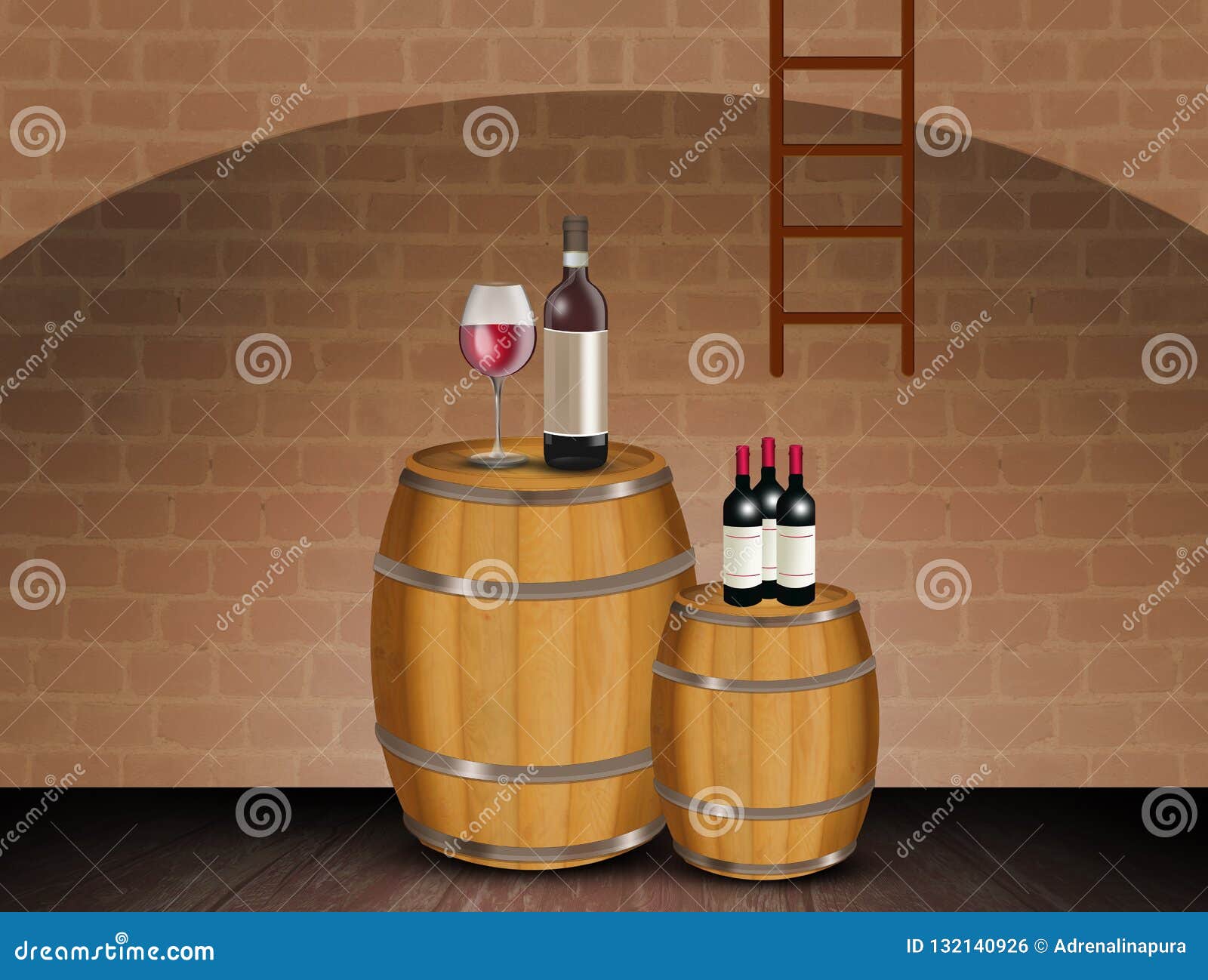 Barils De Vin Rouge Dans La Cave Illustration Stock - Illustration du ...
