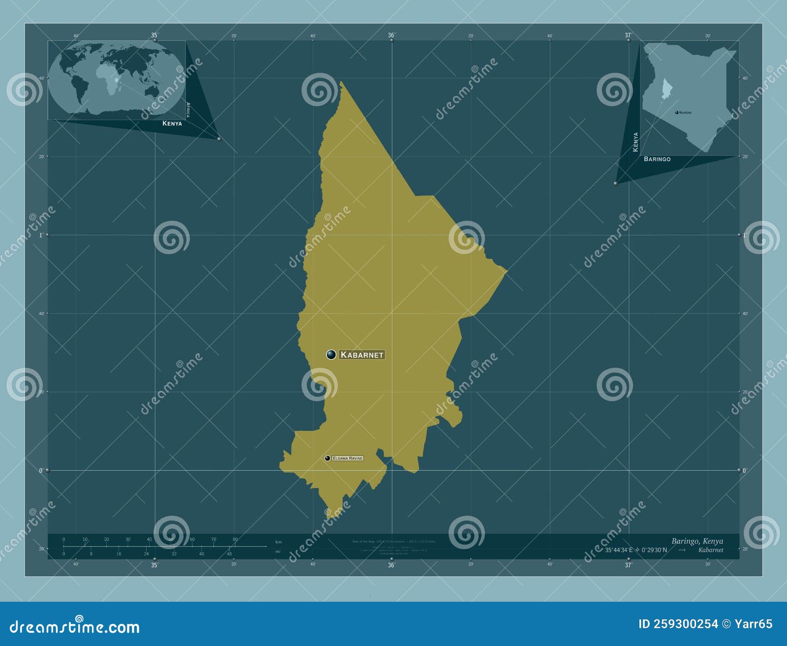 Baringo, Kenya. Solid. Labelled Points of Cities Stock Illustration ...