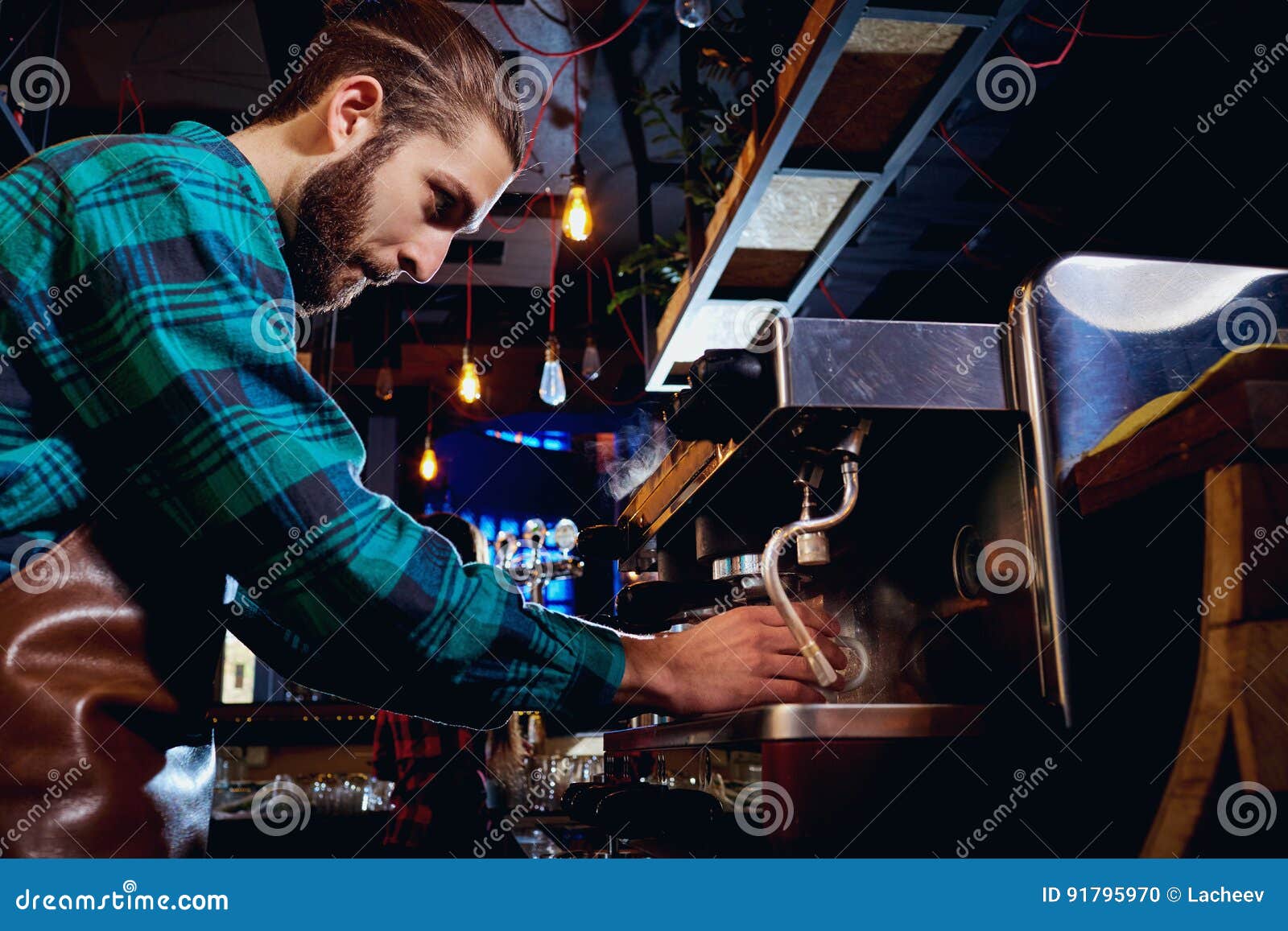 Barista Bartender Barman Makes Coffee in the Bar Cafe Stock Photo ...