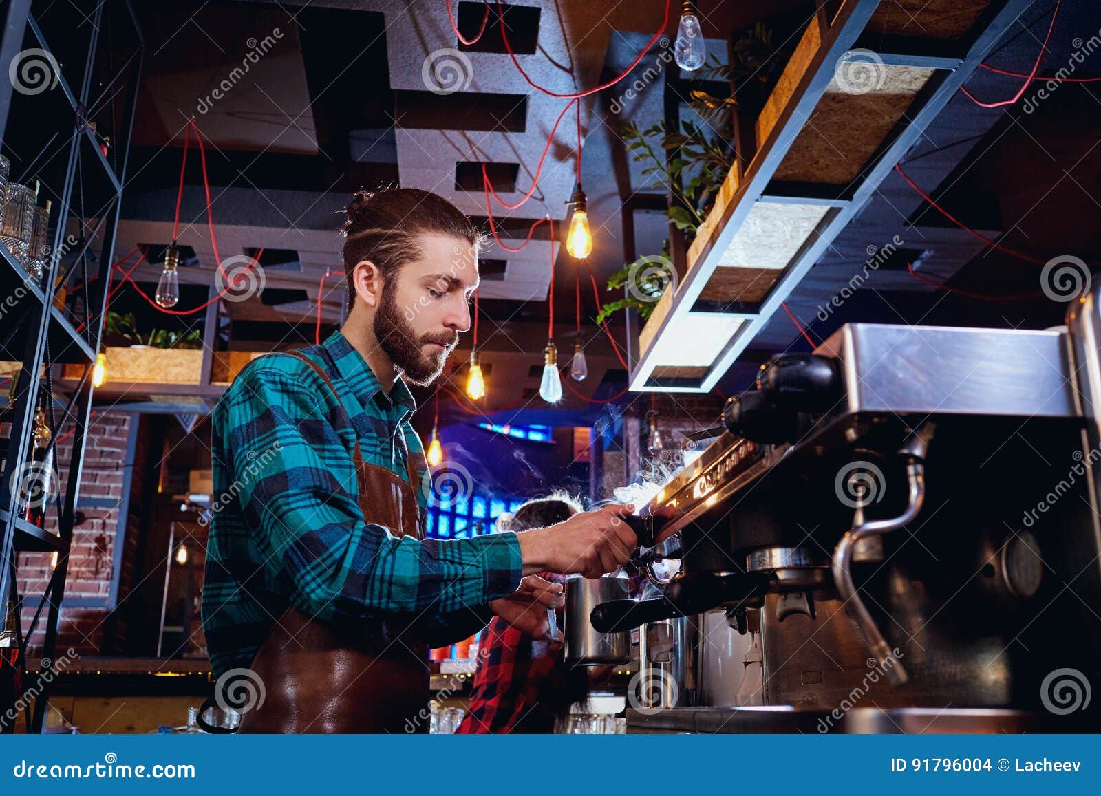 Barista Bartender Barman Makes Coffee in the Bar Cafe Stock Photo ...
