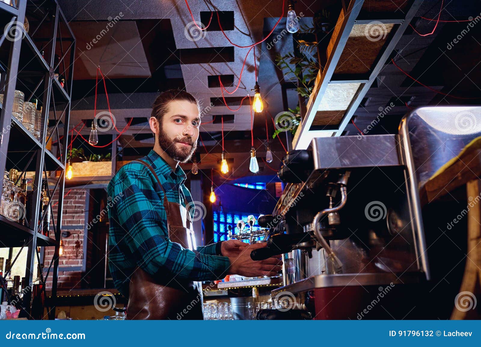 Barista Bartender Barman Makes Coffee in the Bar Cafe Stock Photo ...