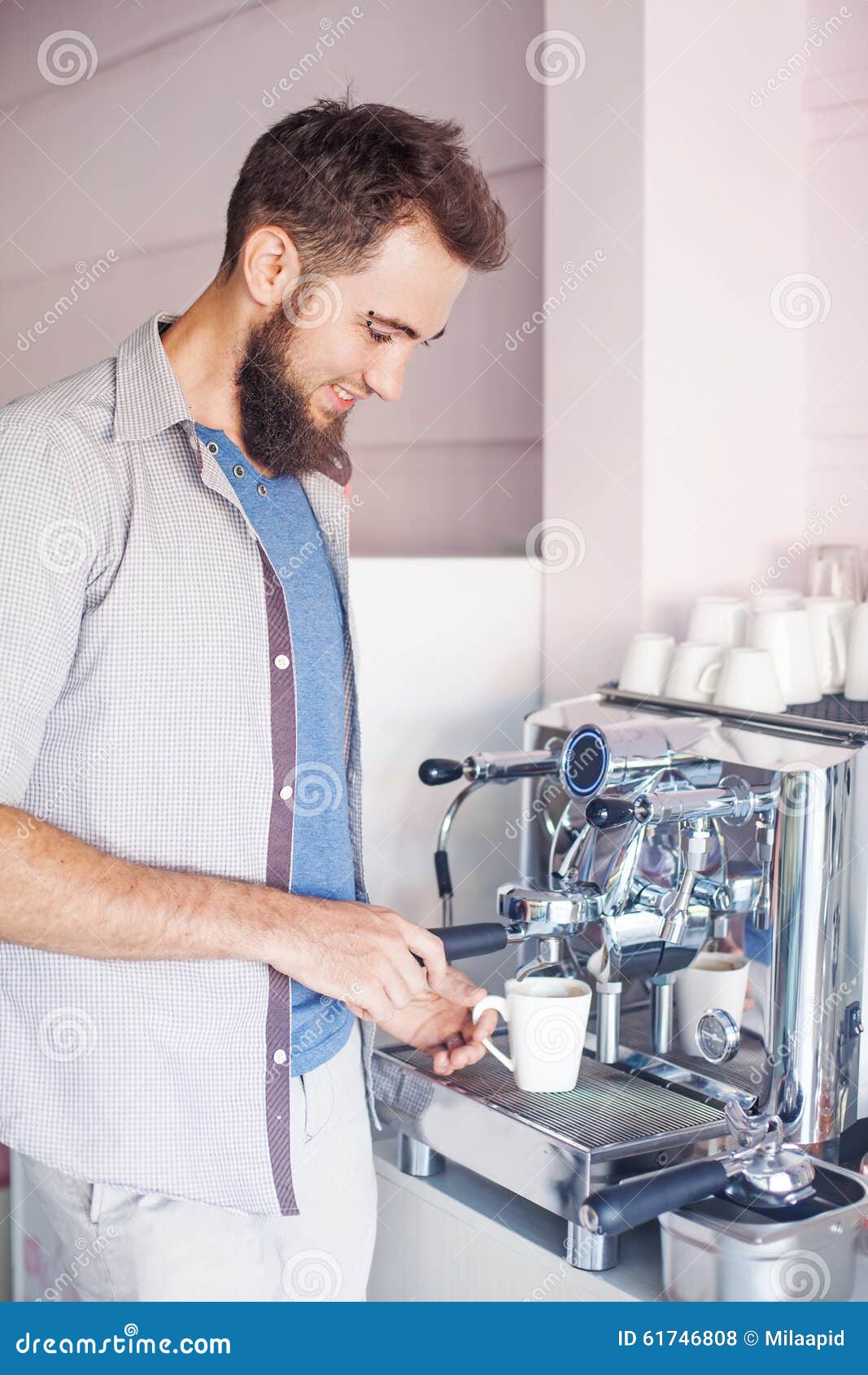 Barista with Beard Making Coffee in a Cafe Stock Photo - Image of ...