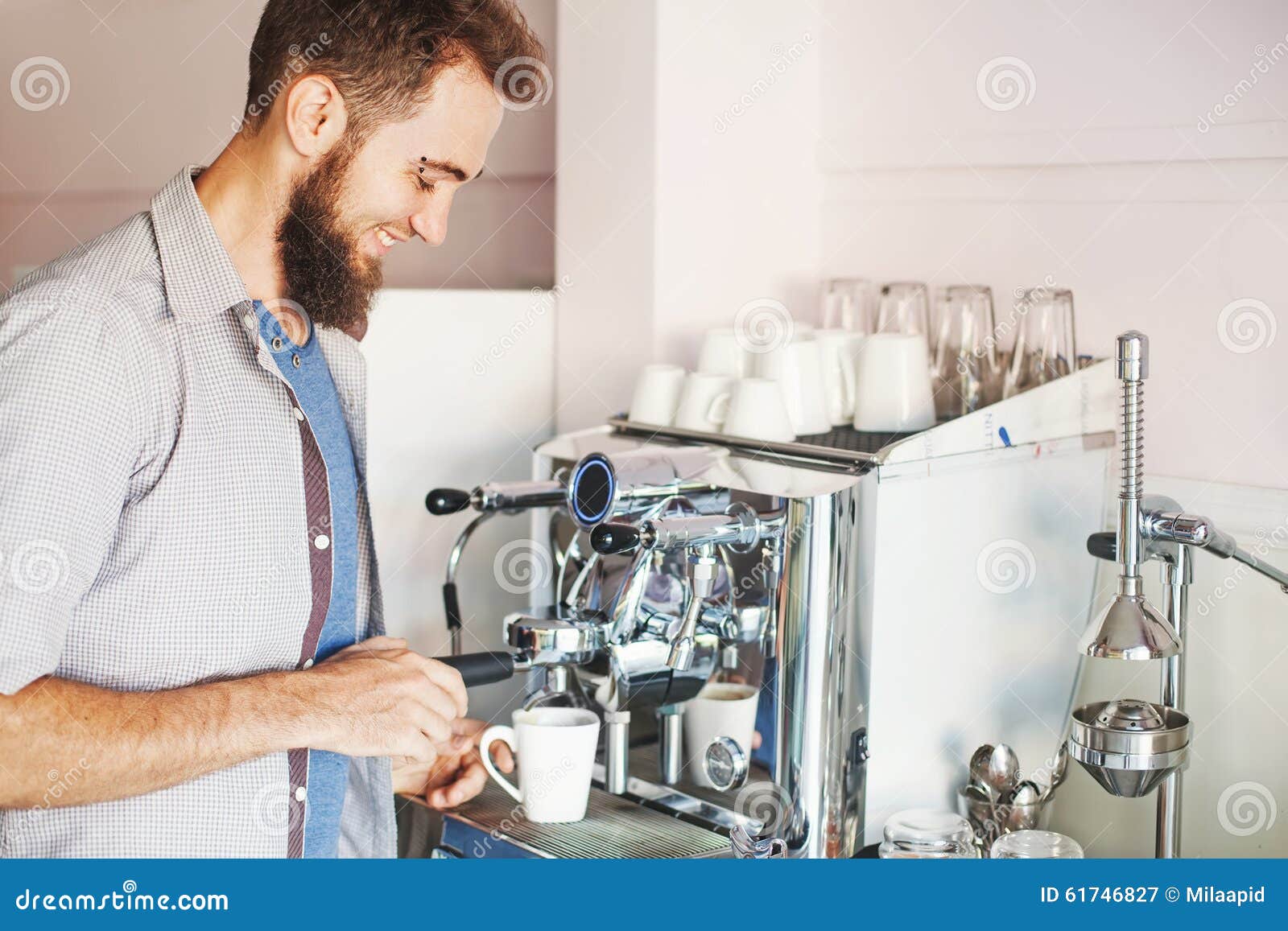 Barista with Beard Making Coffee in a Cafe Stock Image - Image of ...