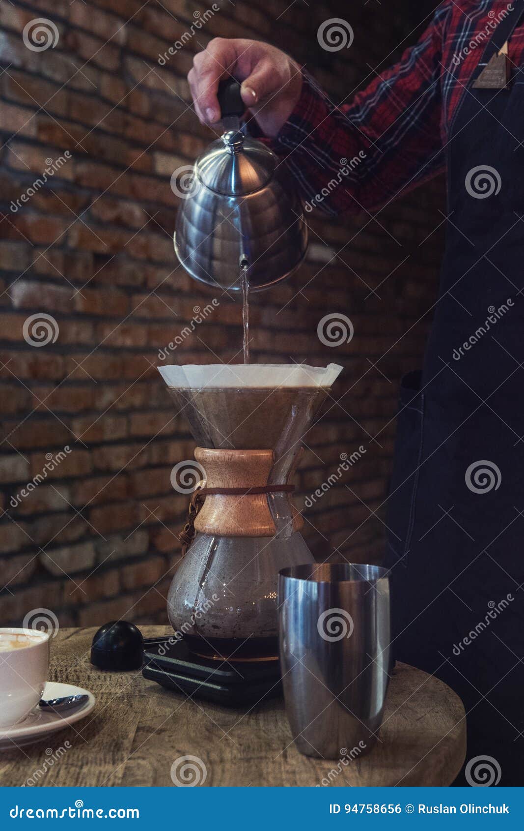 Barista brewing coffee stock photo. Image of coffeemaker - 94758656