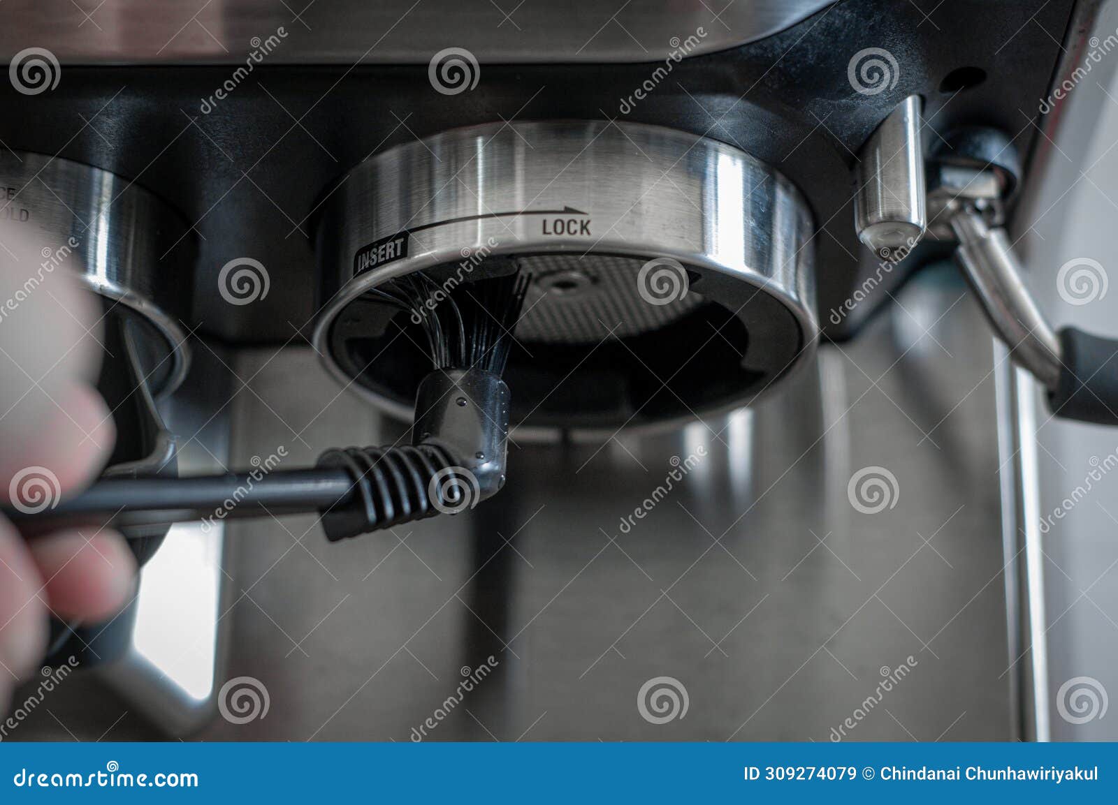 Barista Cleaning Group Heads of Coffee Machine Stock Image - Image of ...