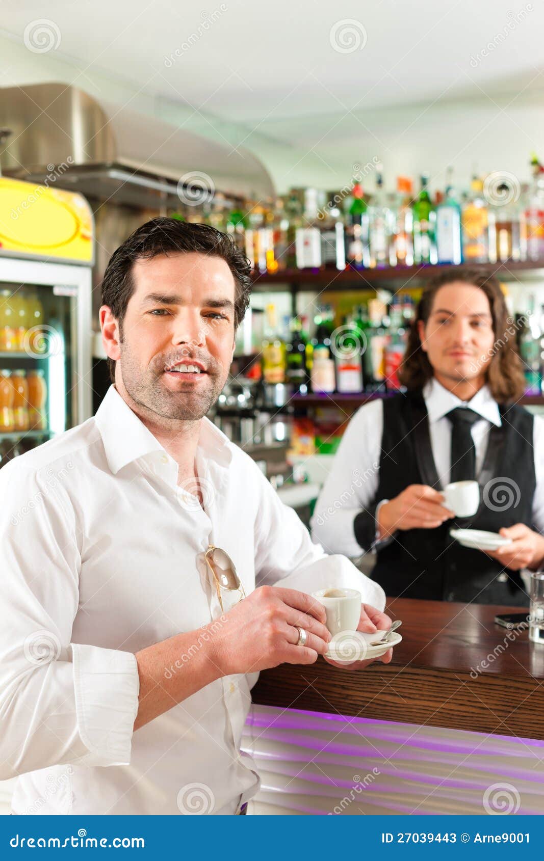 Barista with Client in His Cafe or Coffeeshop Stock Image - Image of ...