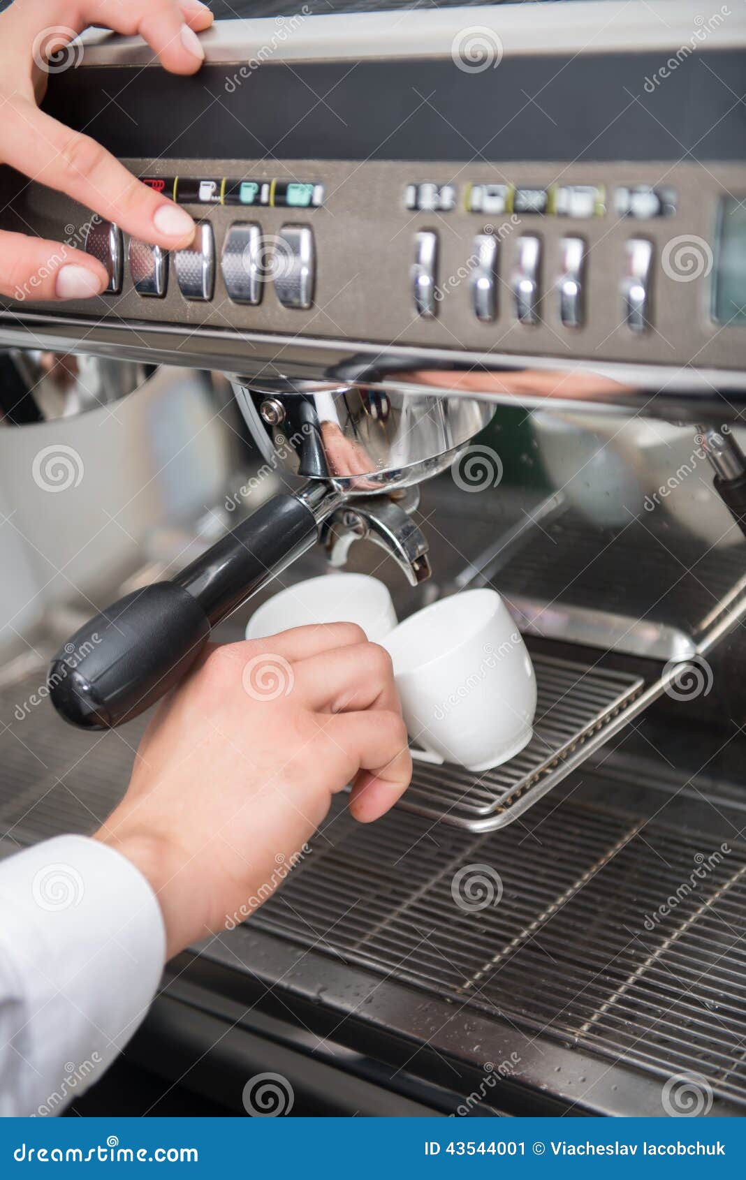 Barista and coffee machine stock image. Image of design - 43544001