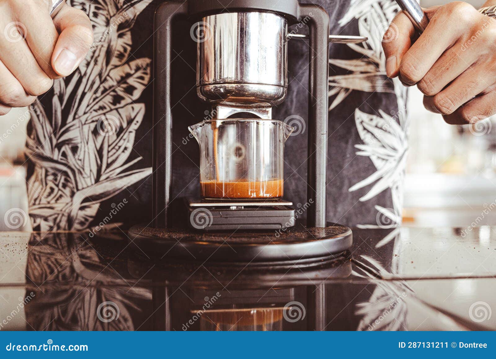 Barista Made Coffee with Manual Espresso Coffee Maker Stock Image ...