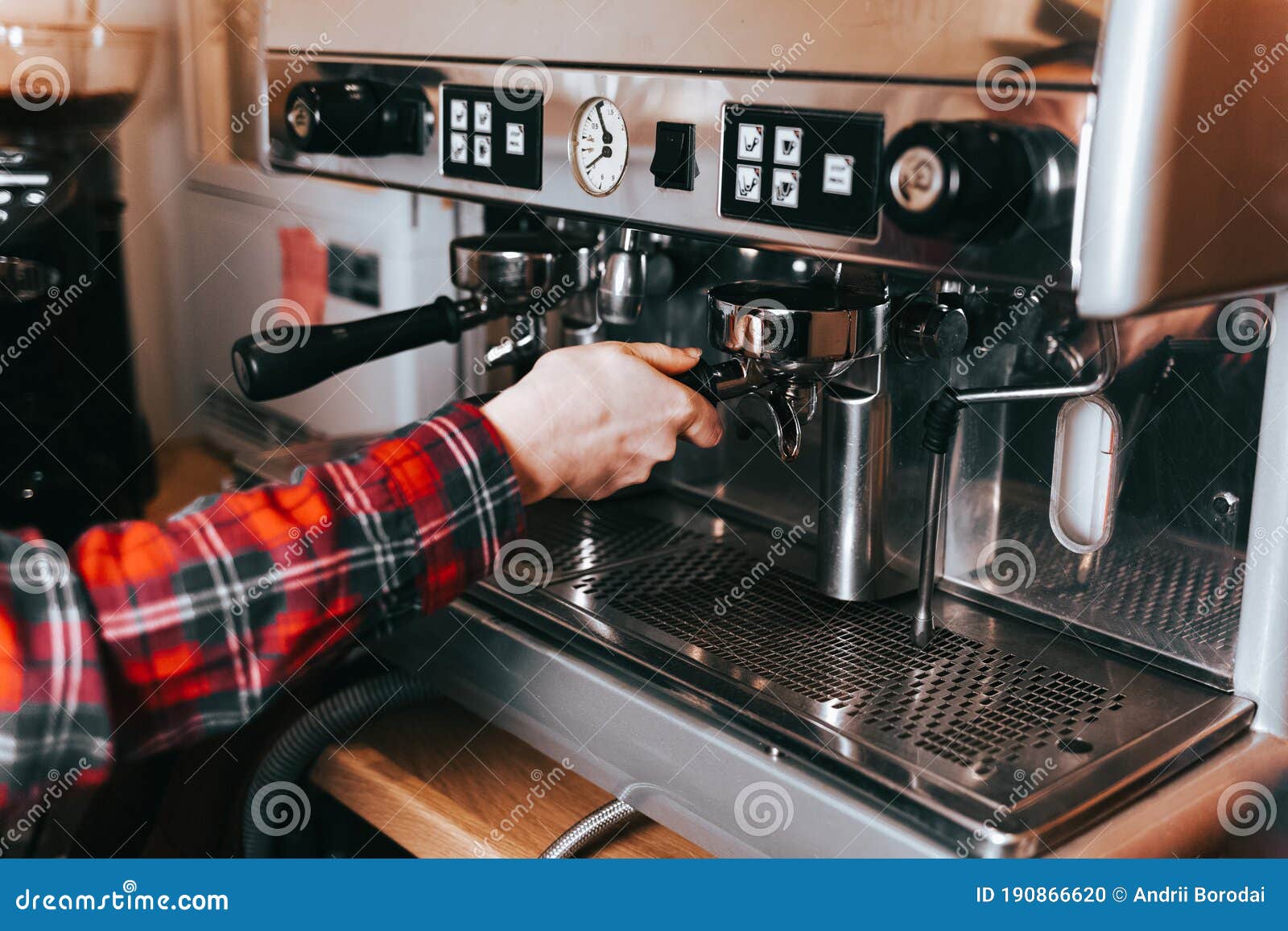 Barista Makes Aromatic Coffee. Process of Making Latte Coffee on a ...