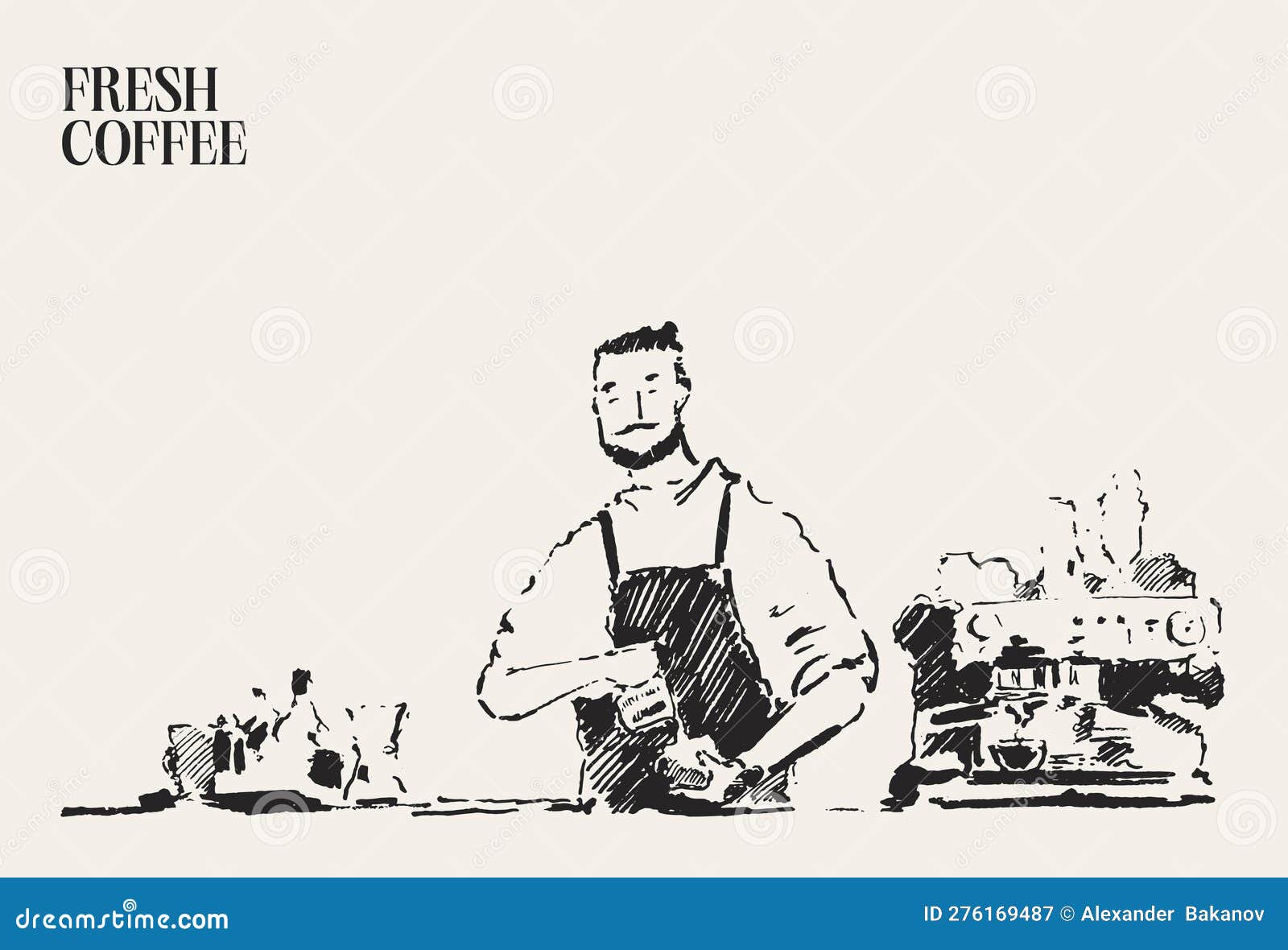 The Barista Makes Coffee in the Coffeehouse, Hand Drawn Illustration ...