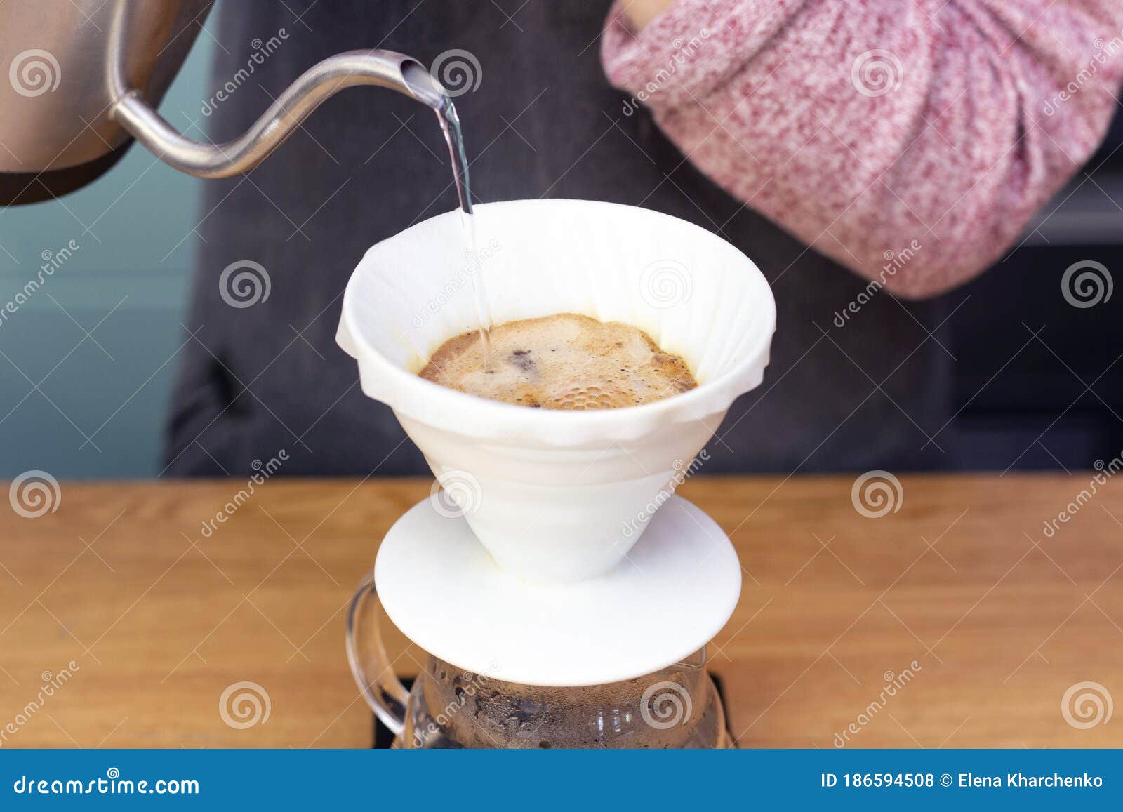 Barista Makes Espresso Using a Funnel. Stock Photo - Image of maker ...