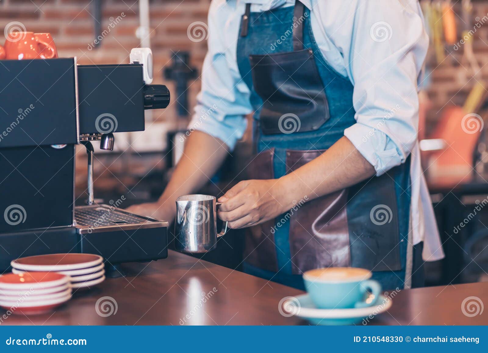 Barista Making Cappuccino, Bartender Prepare Coffee Drink at Coffee ...