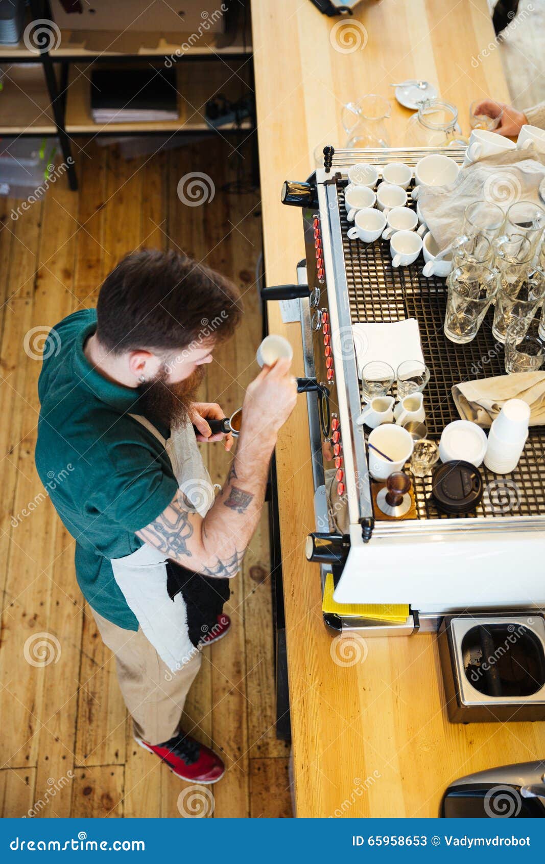 Barista making coffee stock image. Image of machine, making - 65958653
