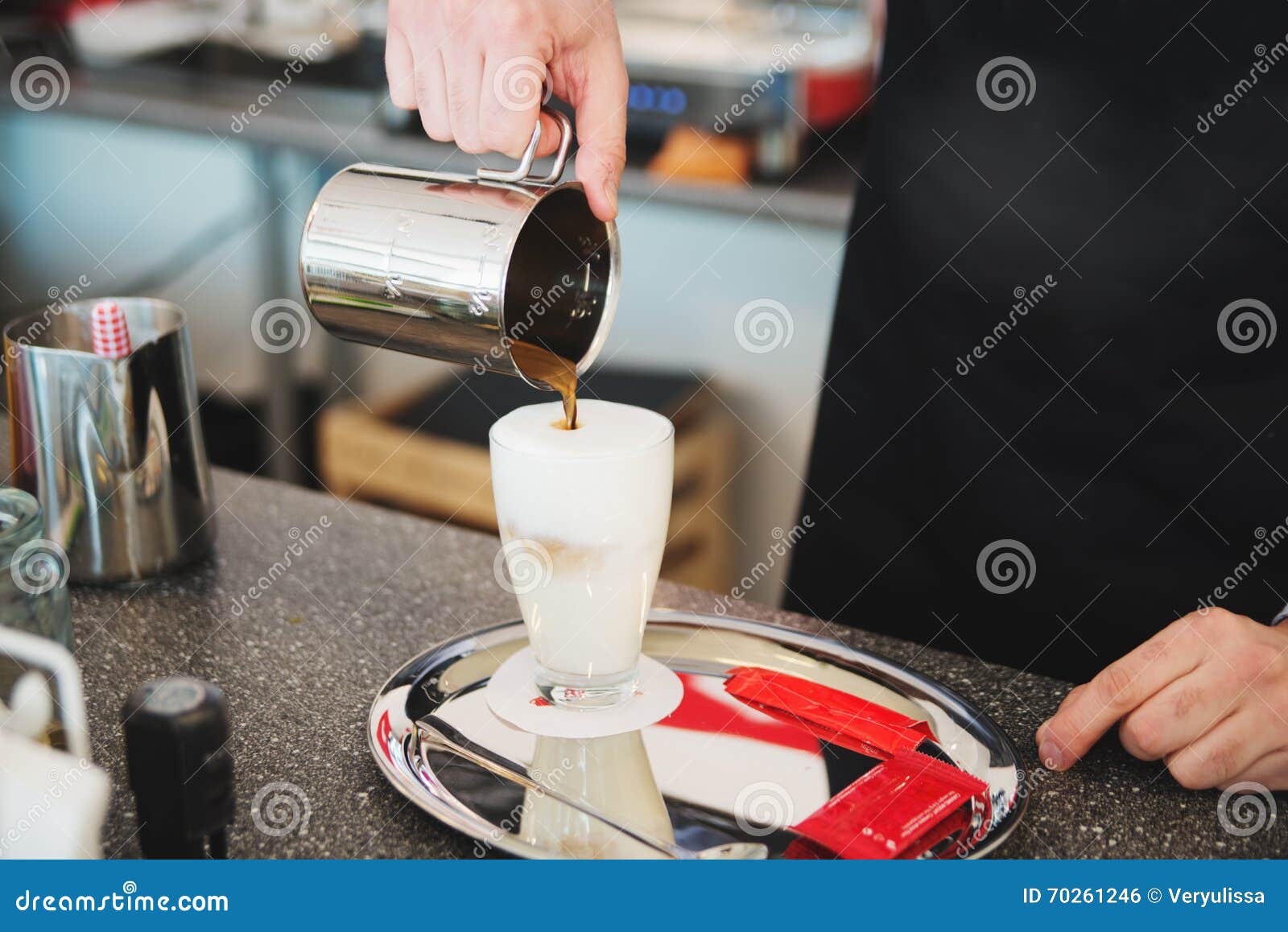 Barista Making Fresh Coffee Latte Stock Photo - Image of caffeine, cafe ...