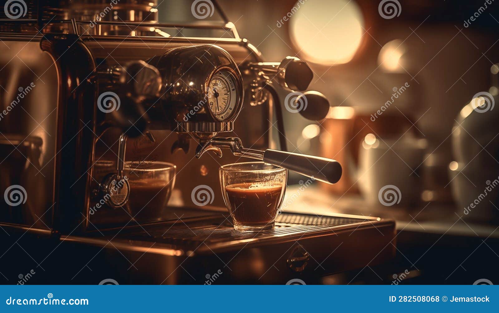 Barista Making a Frothy Cappuccino with an Old Fashioned Espresso Maker ...