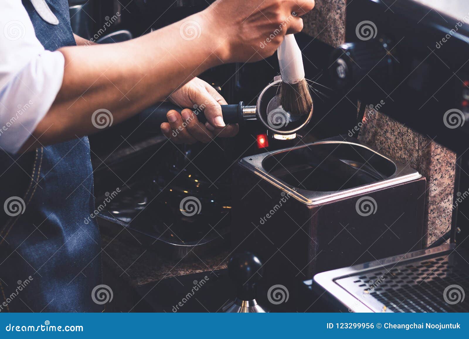 Barista Men Cleaning Coffee Stock Photo - Image of closeup, cleaning ...