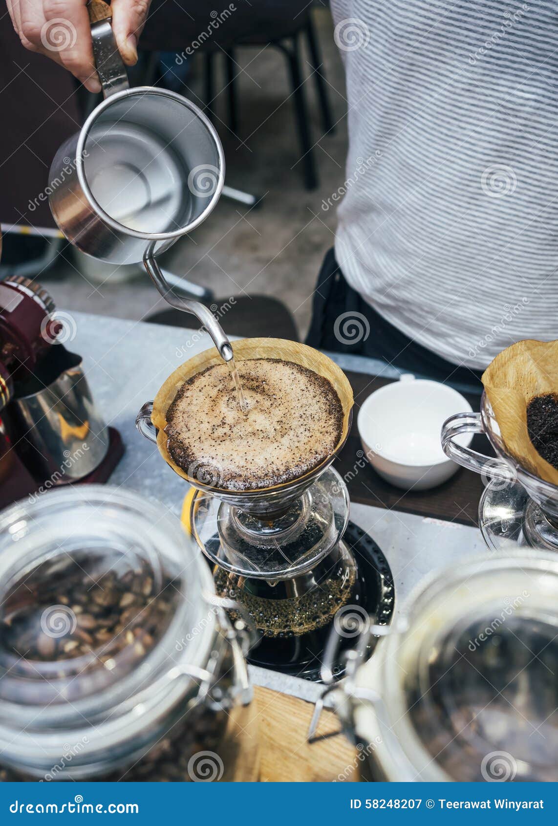 Barista Pouring Water on Drip Coffee Stock Image - Image of refreshment ...