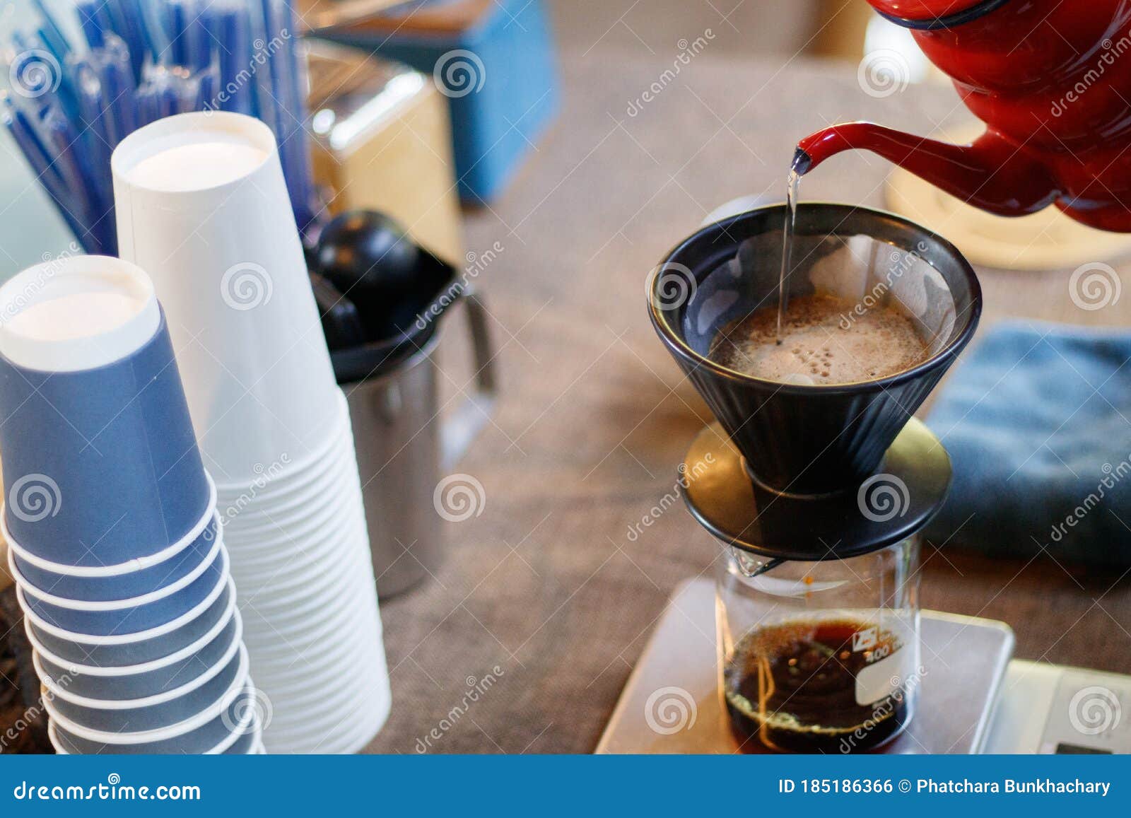 Barista Pouring Milk In Capuccino Or Latte Coffee In Coffeeshop Stock ...