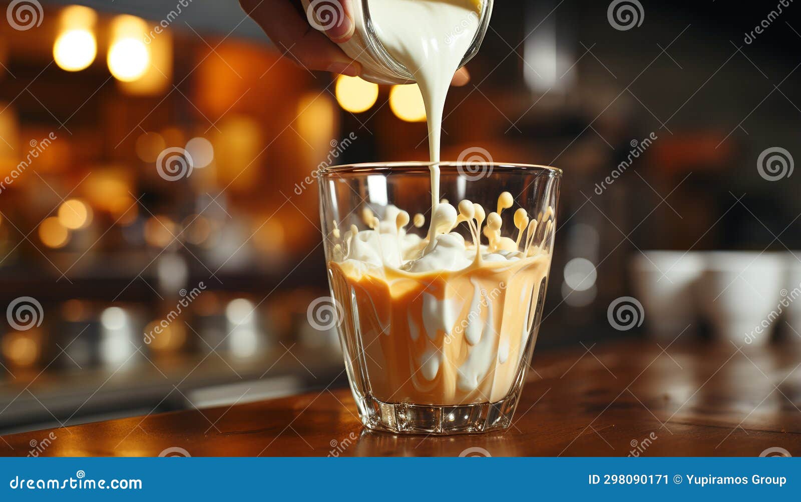 The Barista Pours Fresh Coffee, Creating a Frothy Latte Generated by AI ...