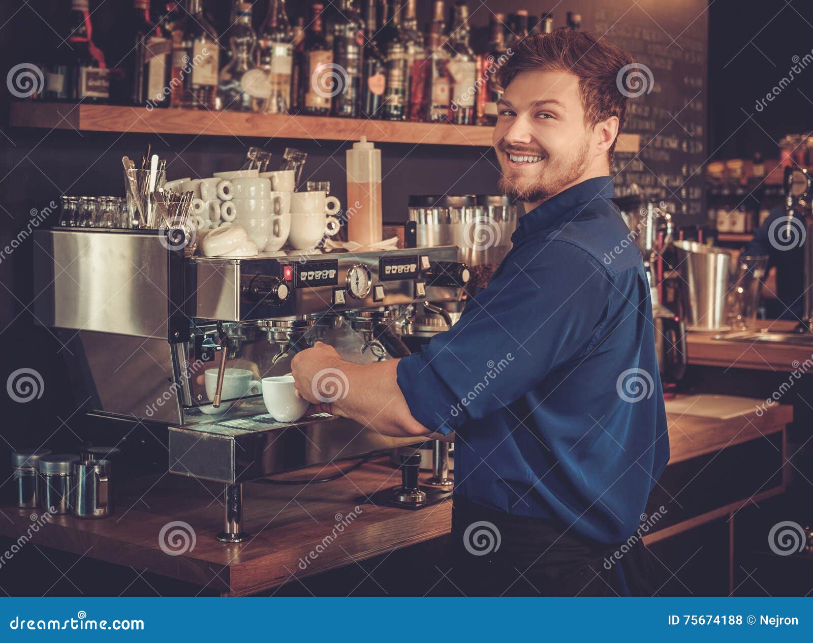 Barista Preparing Cup of Coffee for Customer in Coffee Shop. Stock ...