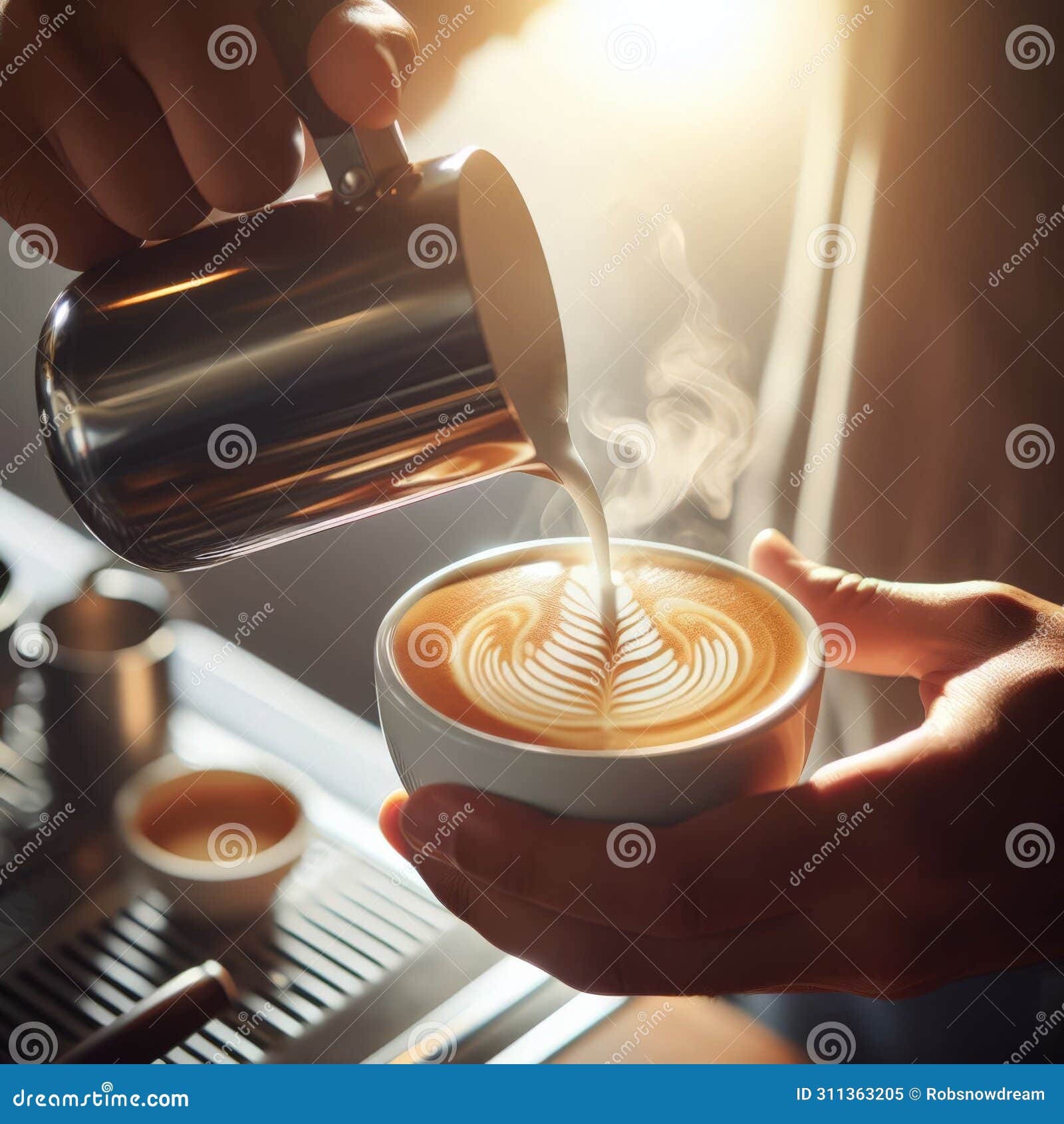 Barista Server Creates Latte Patterns In Coffee Foam Stock Photo ...