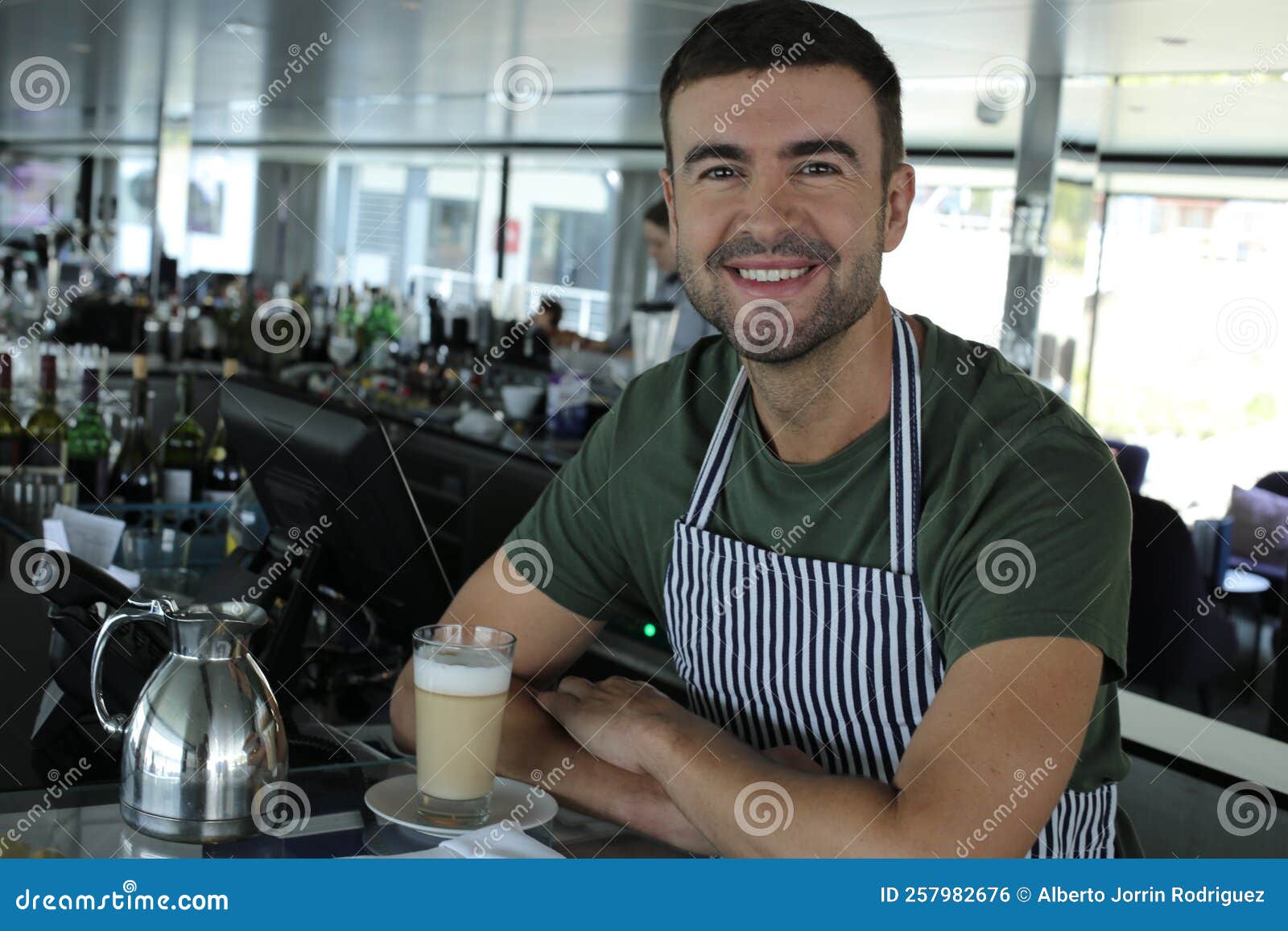 Barista Serving a Coffee Cup Stock Photo - Image of latino, chilean ...