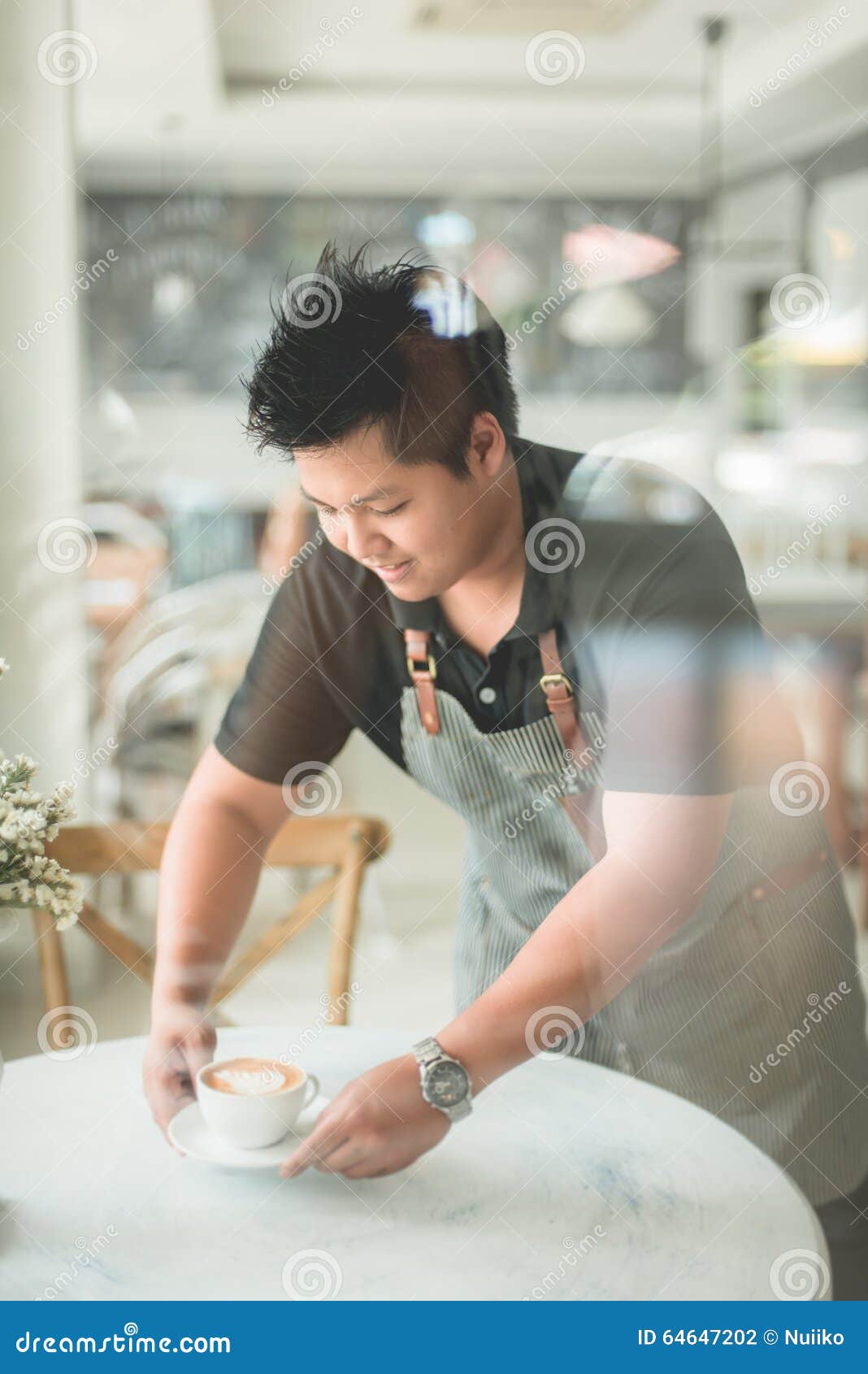 Barista Serving Coffee on Table, Stock Photo - Image of counter, apron ...