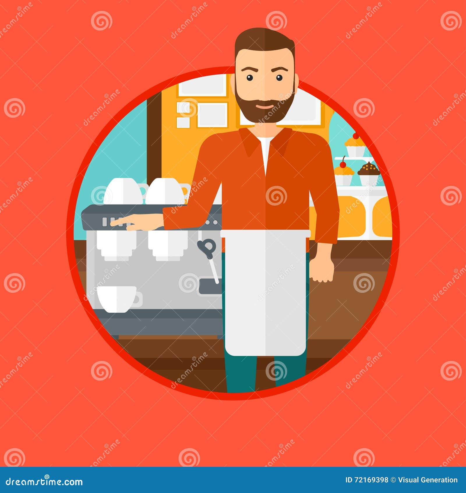 Barista Standing Near Coffee Machine. Stock Vector - Illustration of ...