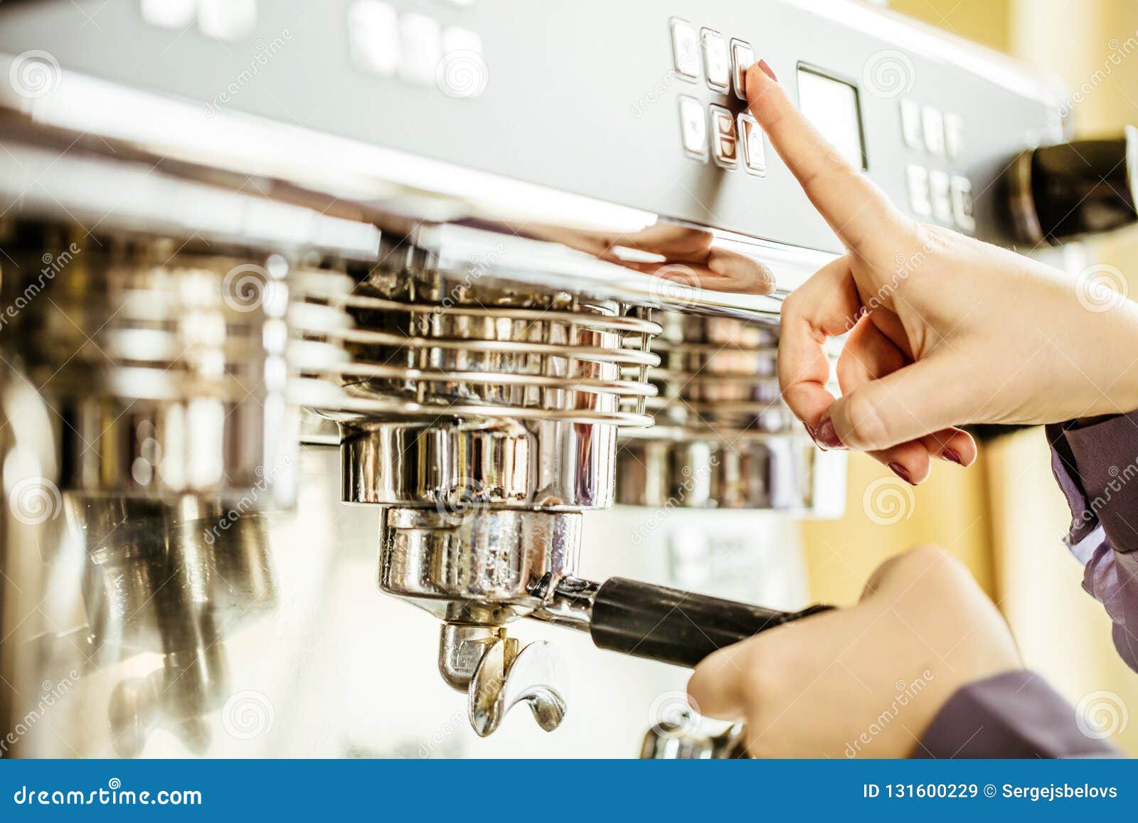 Barista Using Coffee Machine for Making Coffee in the Cafe Stock Image ...