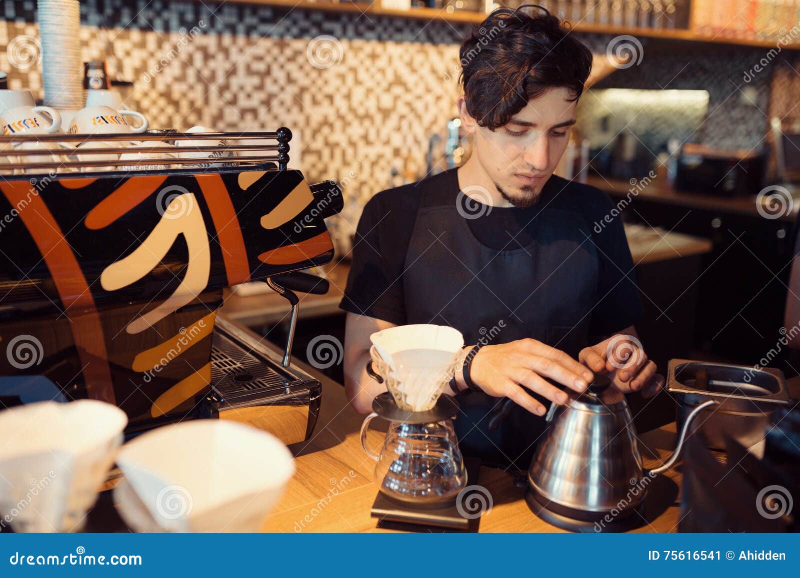 Barista at Work in a Coffee Shop Stock Image - Image of concentrating ...