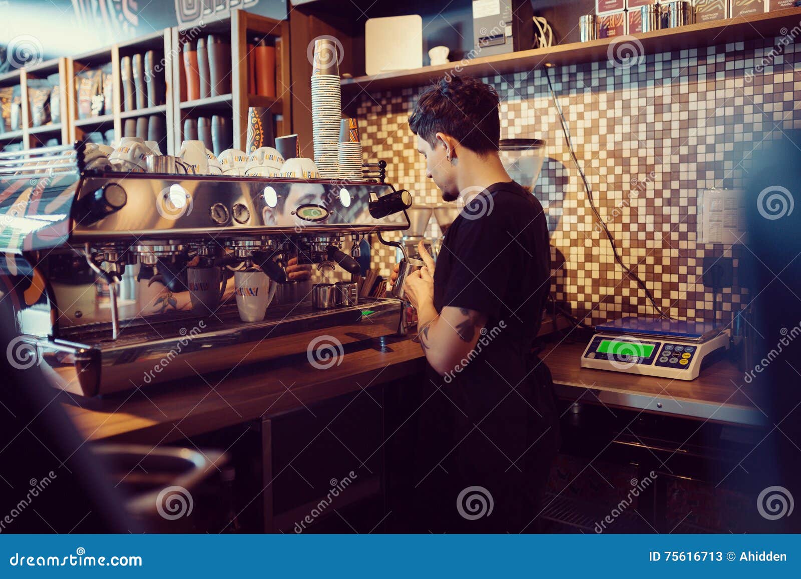 Barista at Work in a Coffee Shop Stock Image - Image of cappuccino ...