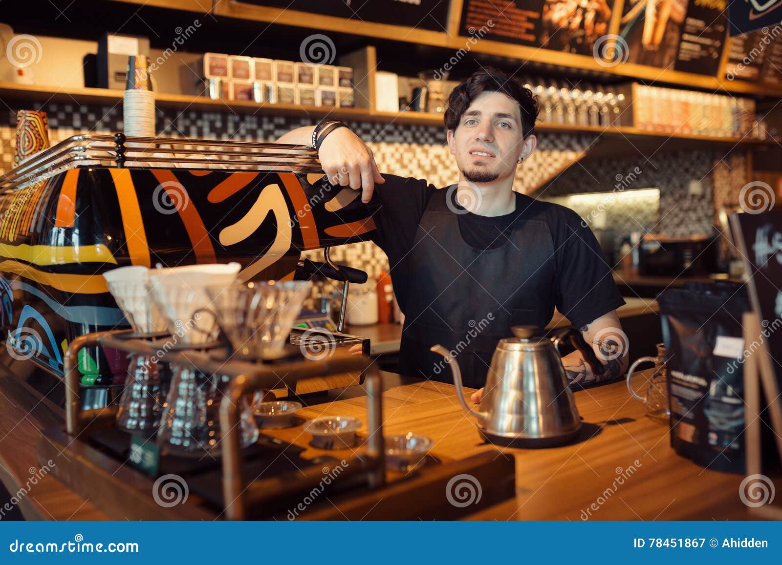 Barista at Work in a Coffee Shop Stock Image - Image of preparing ...