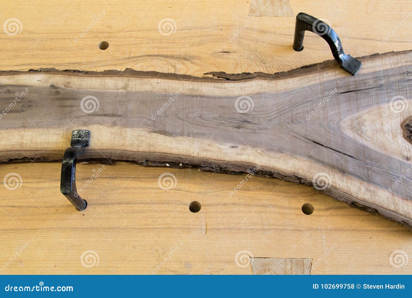 Bark Edge Walnut Board on Workbench Stock Photo - Image of craft ...