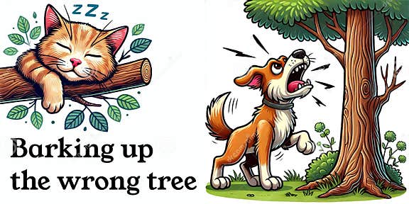 Barking Up Wrong Tree Illustration Dog Cat Sleeping Stock Illustration ...