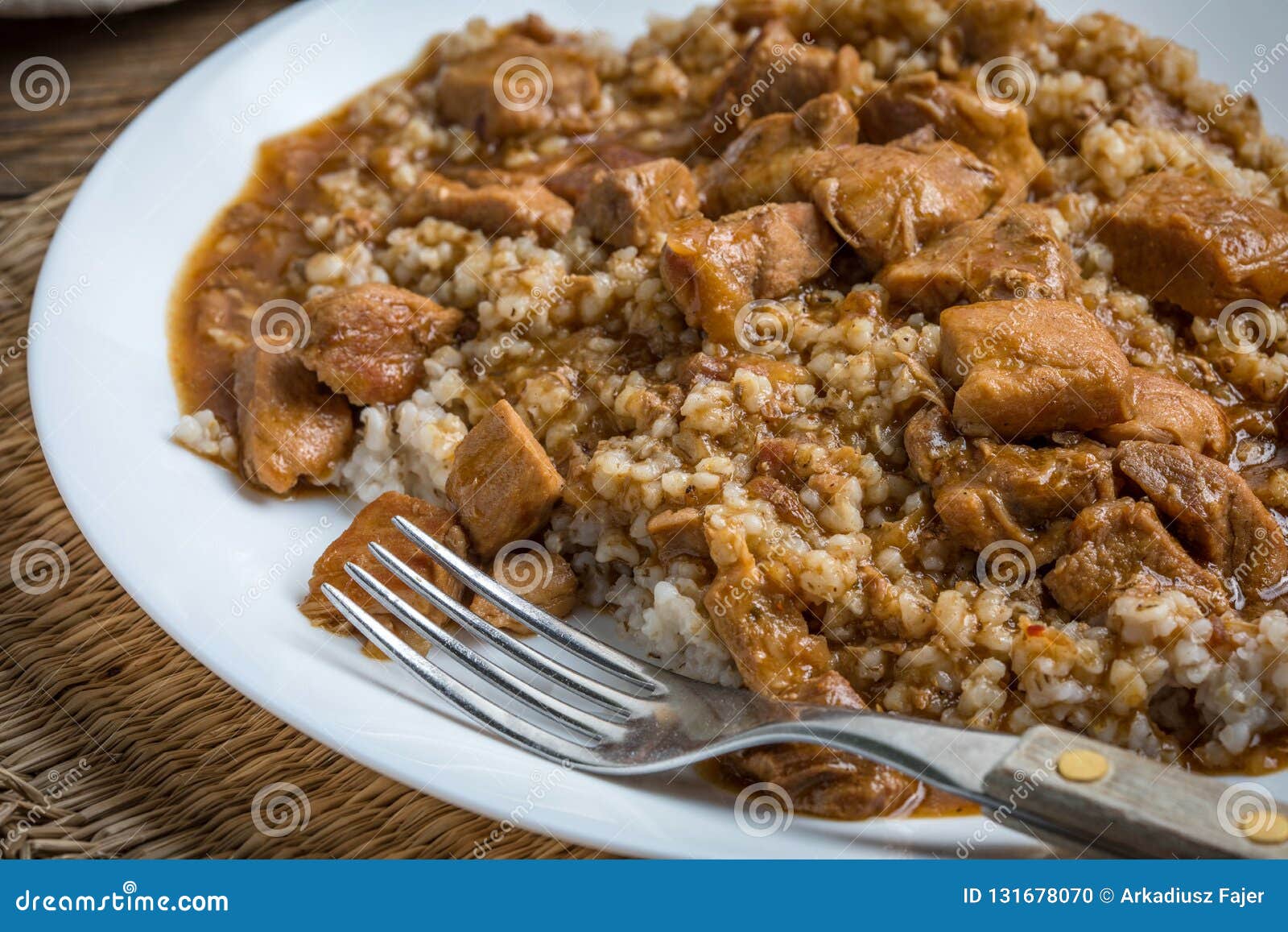 Barley Groats with Stewed Meat. Stock Photo - Image of vegetable, table ...