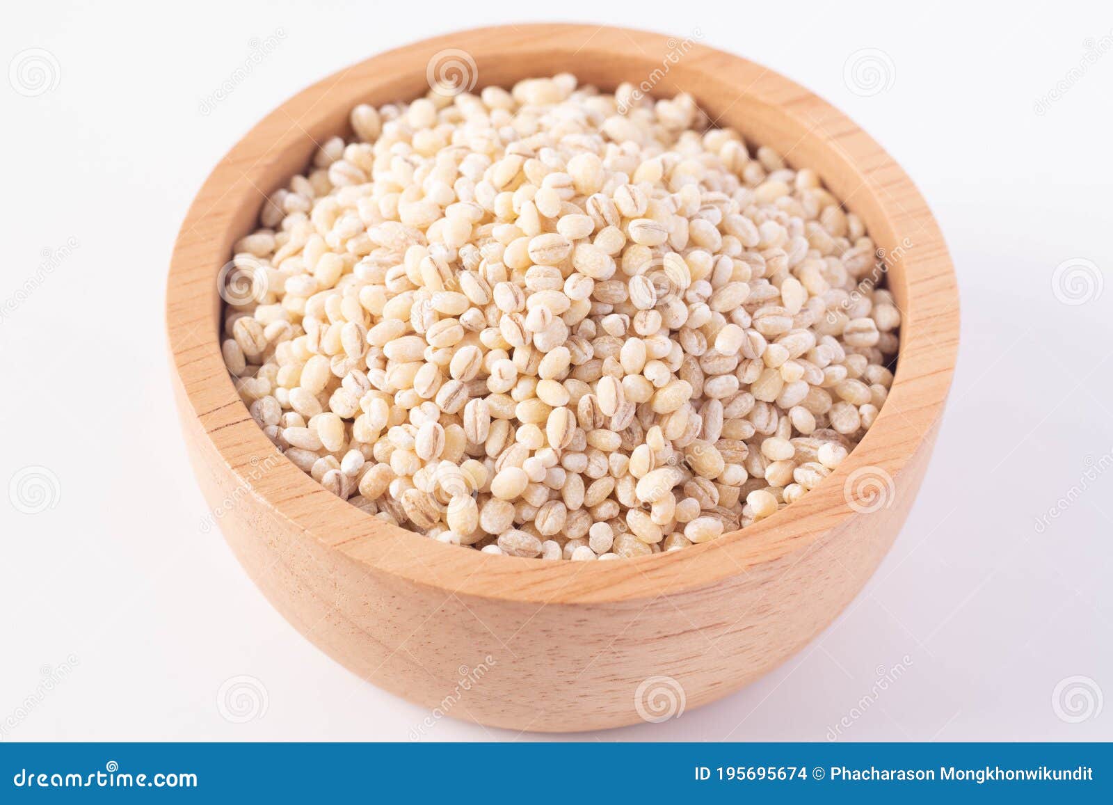 Barley Rice in a Wooden Cup on a White Background Stock Photo - Image ...