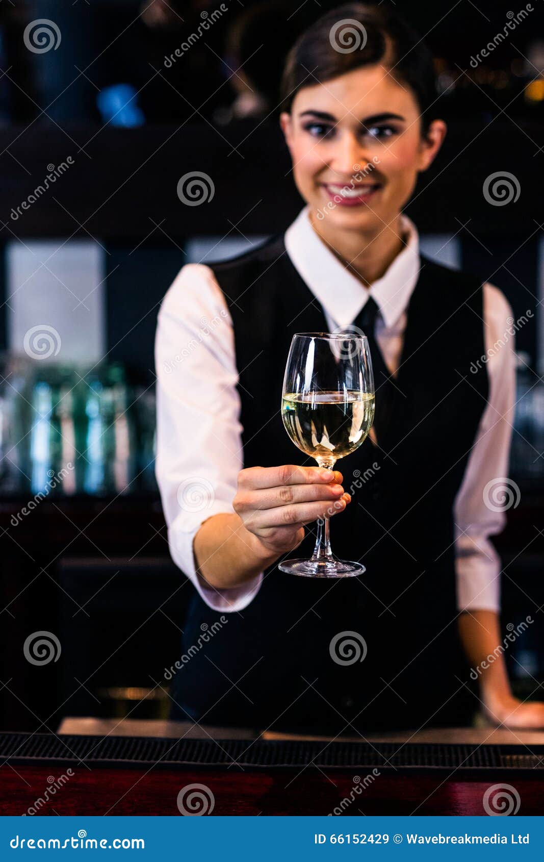 Barmaid Serving a Glass of Wine Stock Image - Image of fashion, barman ...