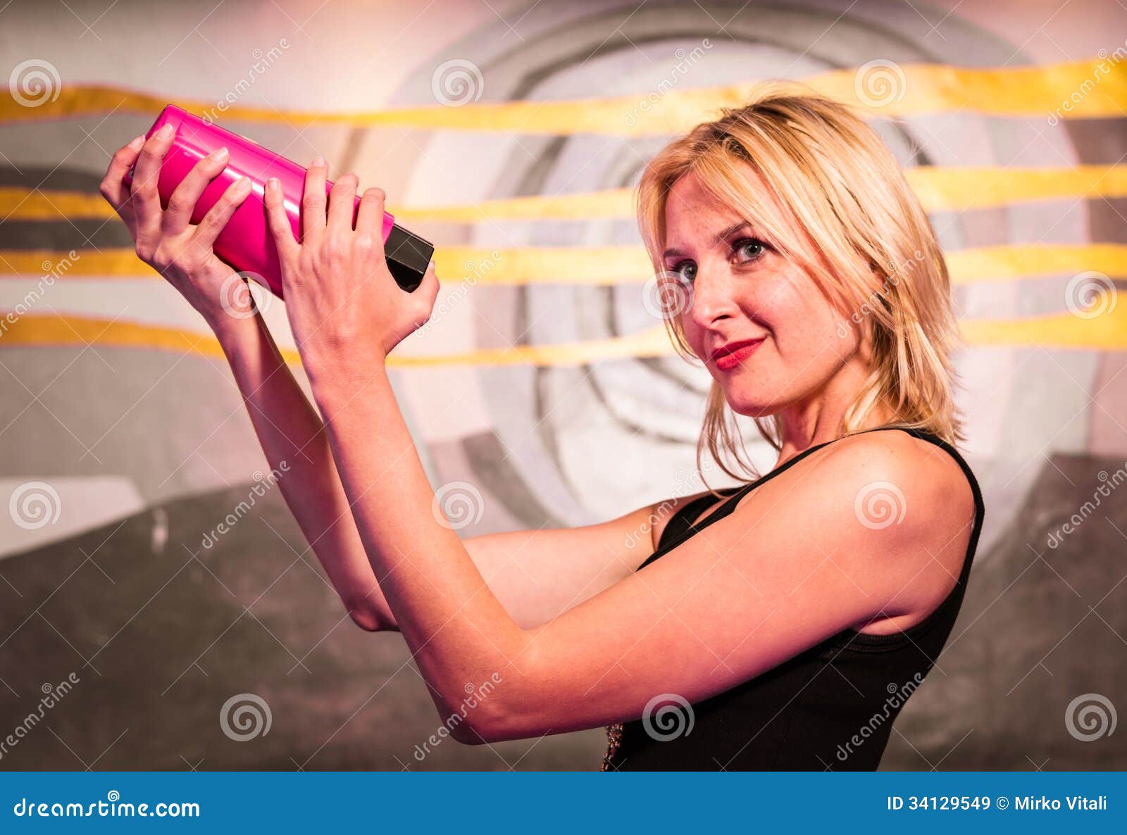 Barmaid shaking Cocktail stock image. Image of happy - 34129549