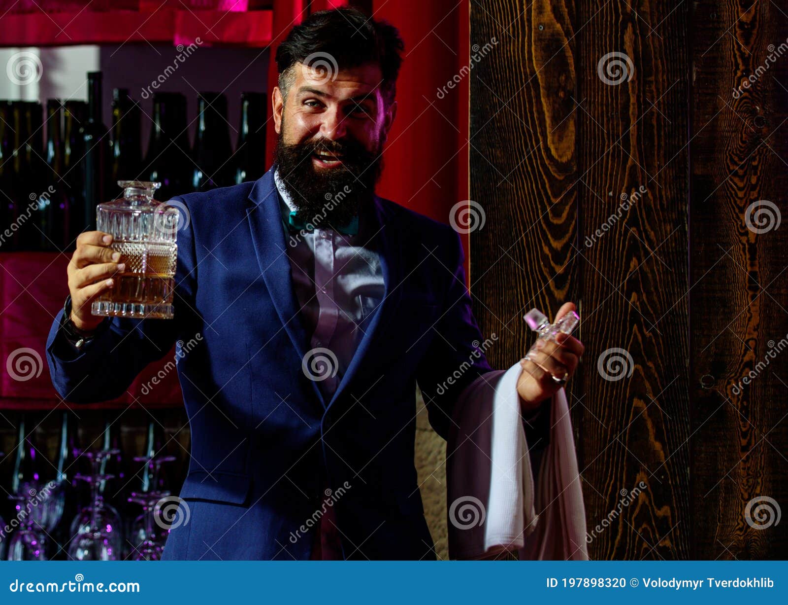 Barman in Bar Interior Making Alcohol Beverage. Professional Bartender ...