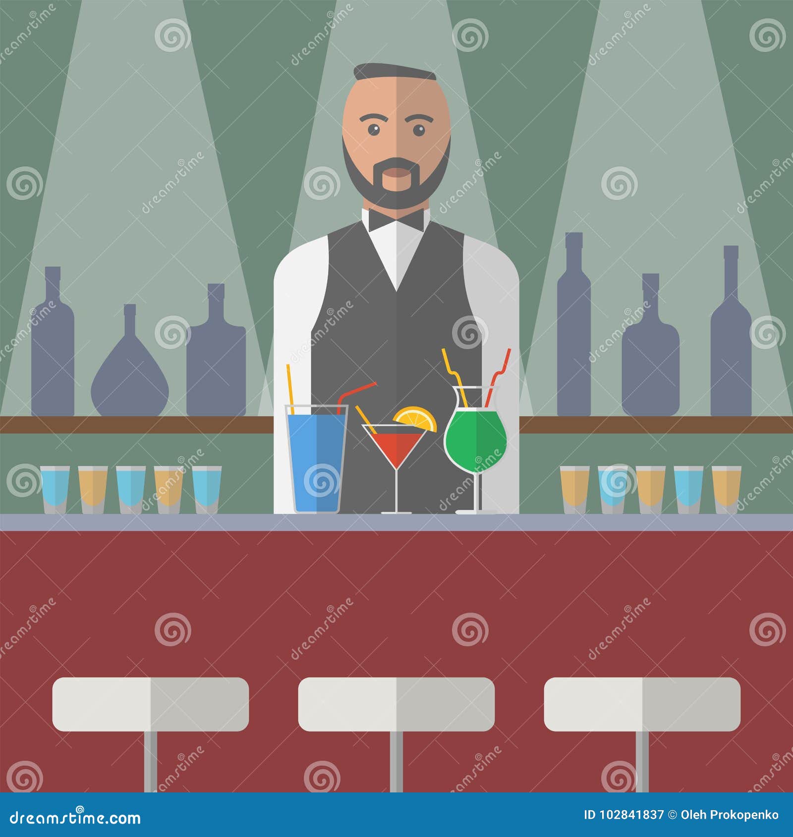 Barman in the Bar. Vector Illustration Stock Vector - Illustration of ...