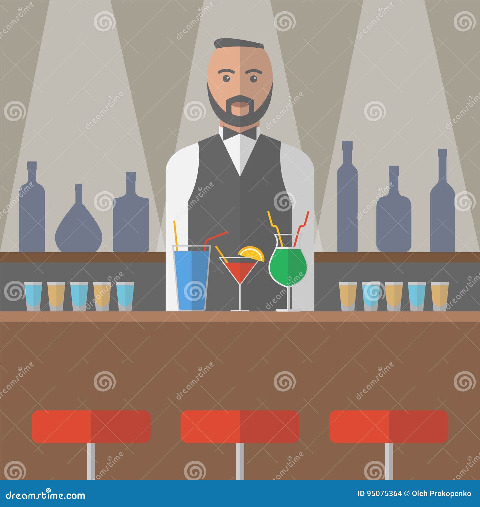 Barman in the Bar. Vector Illustration Stock Vector - Illustration of ...